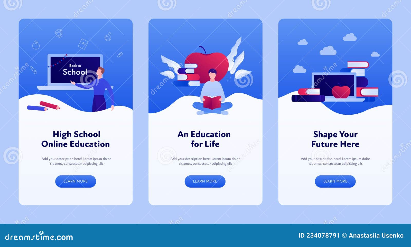 Online Education Banner Template. Vector Flat Illustration Set ...