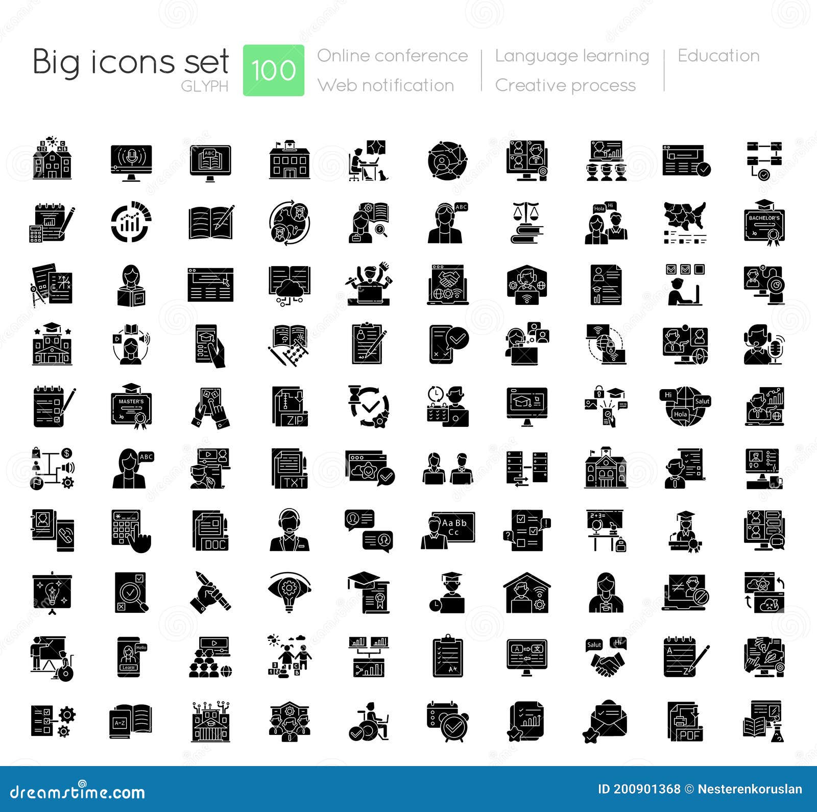 Online Education Black Glyph Icons Set on White Space Stock Vector ...
