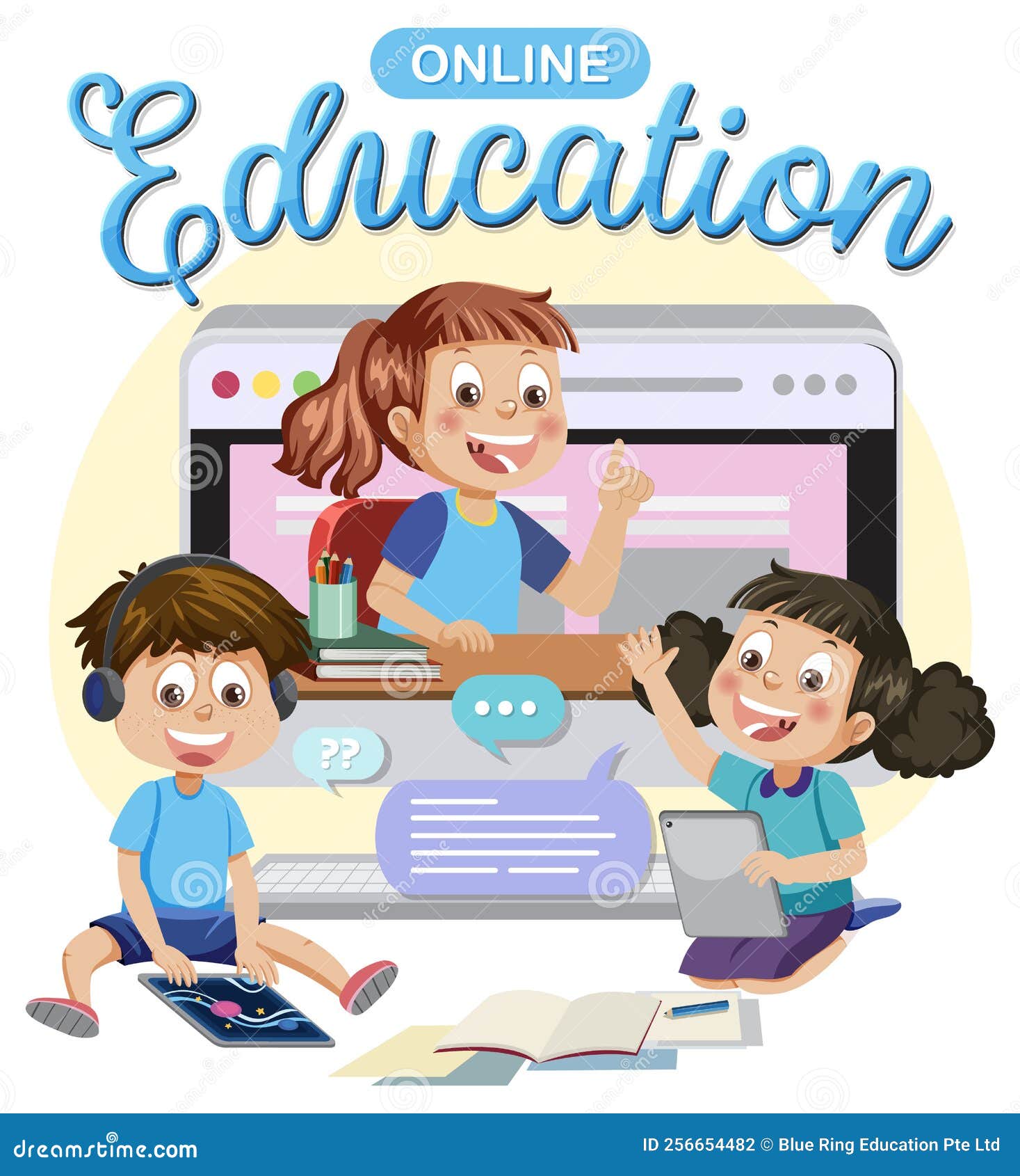 Online Education with Cartoon Character Stock Vector - Illustration of ...