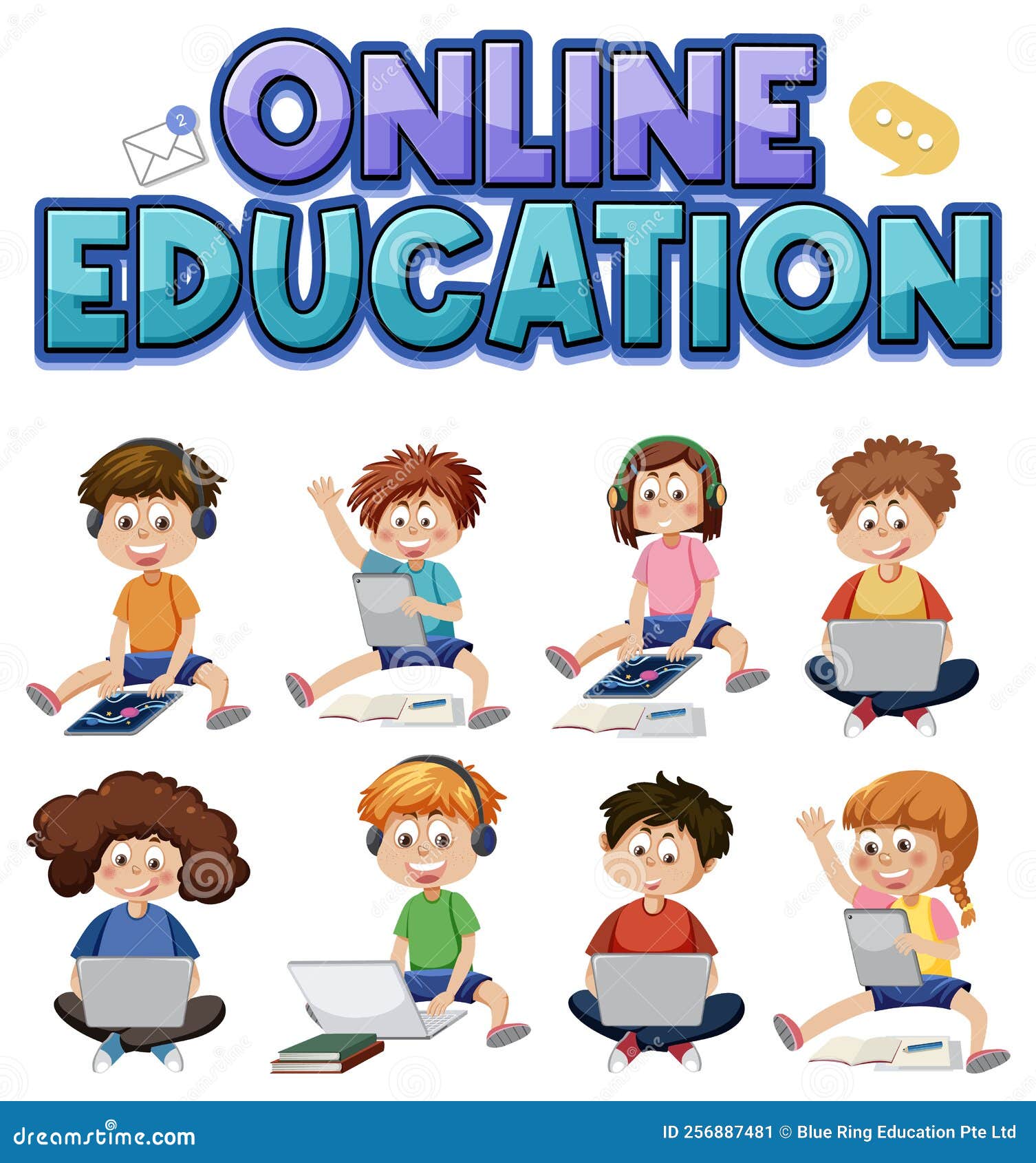 Online Education with Cartoon Character Stock Vector - Illustration of ...