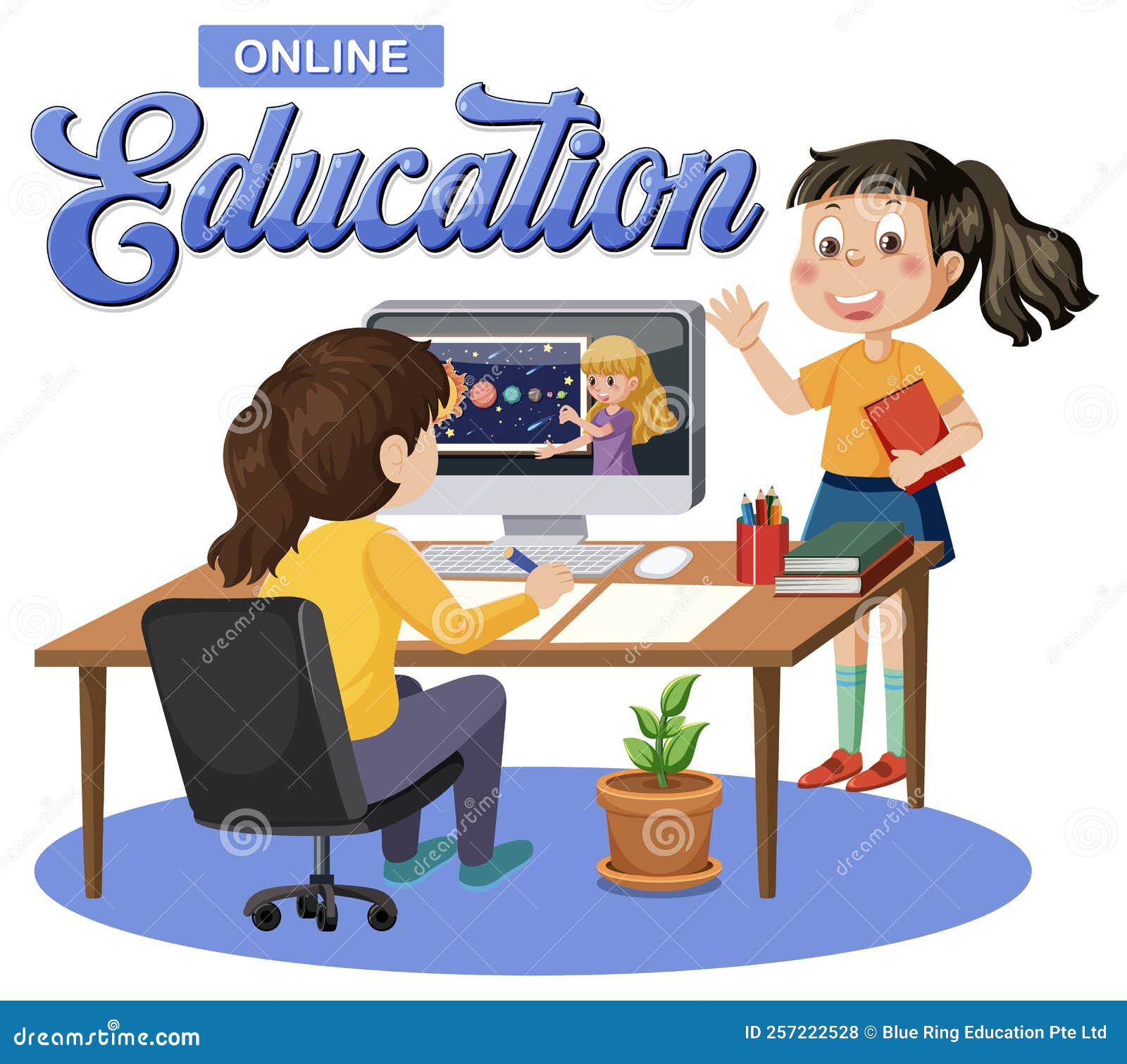 Online Education with Cartoon Character Stock Vector - Illustration of ...