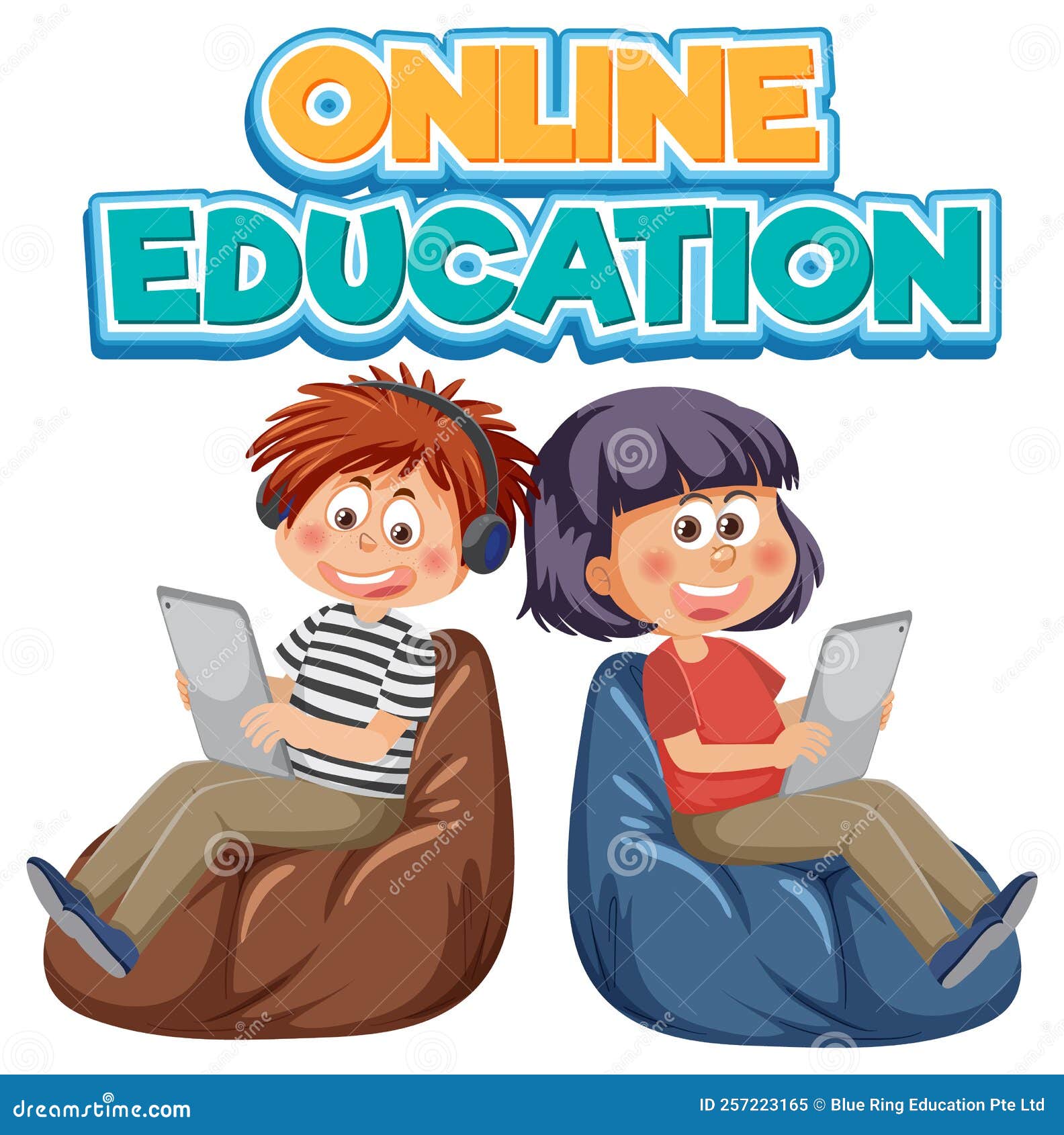 Online Education with Cartoon Character Stock Vector - Illustration of ...