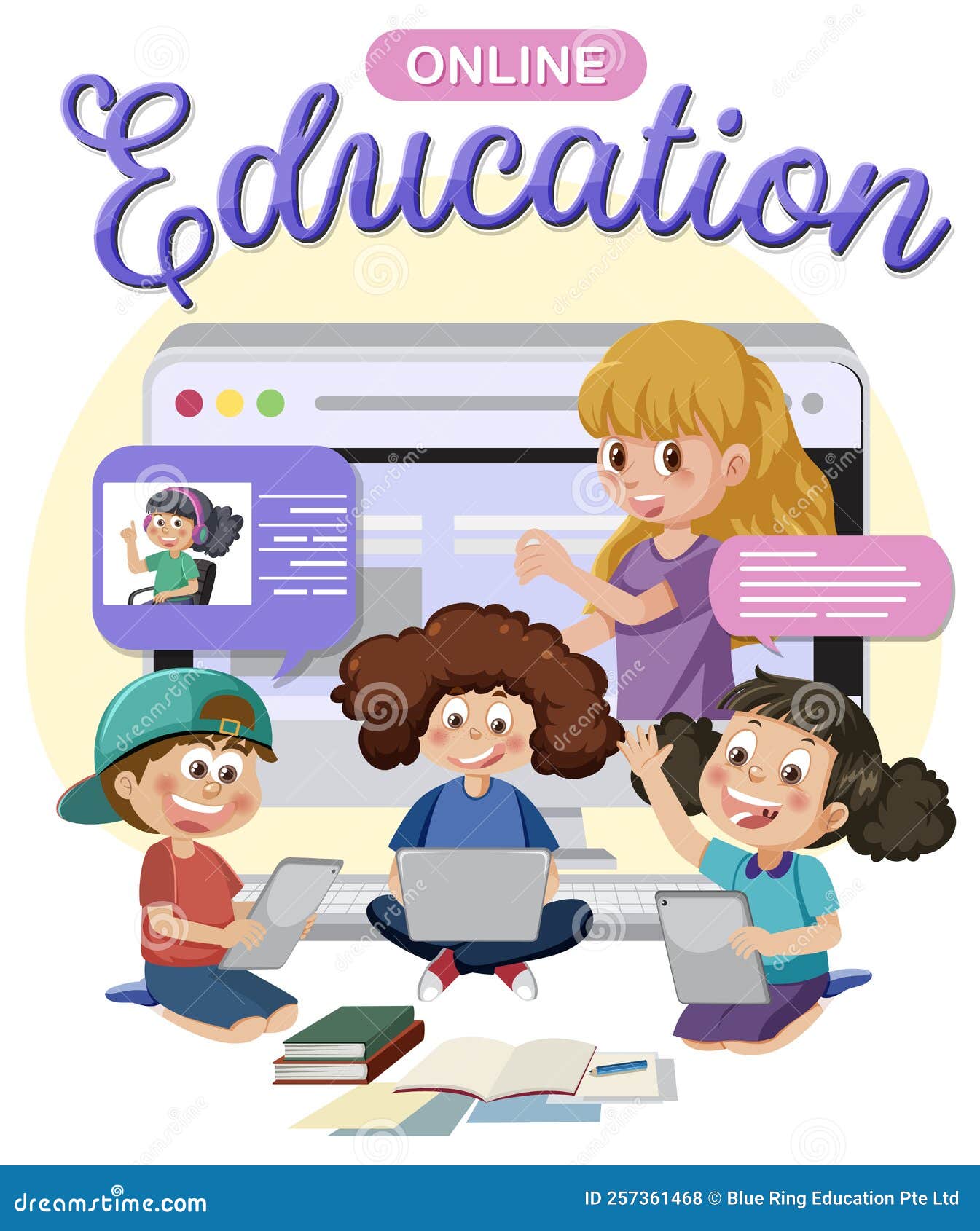 Online Education with Cartoon Character Stock Vector - Illustration of ...