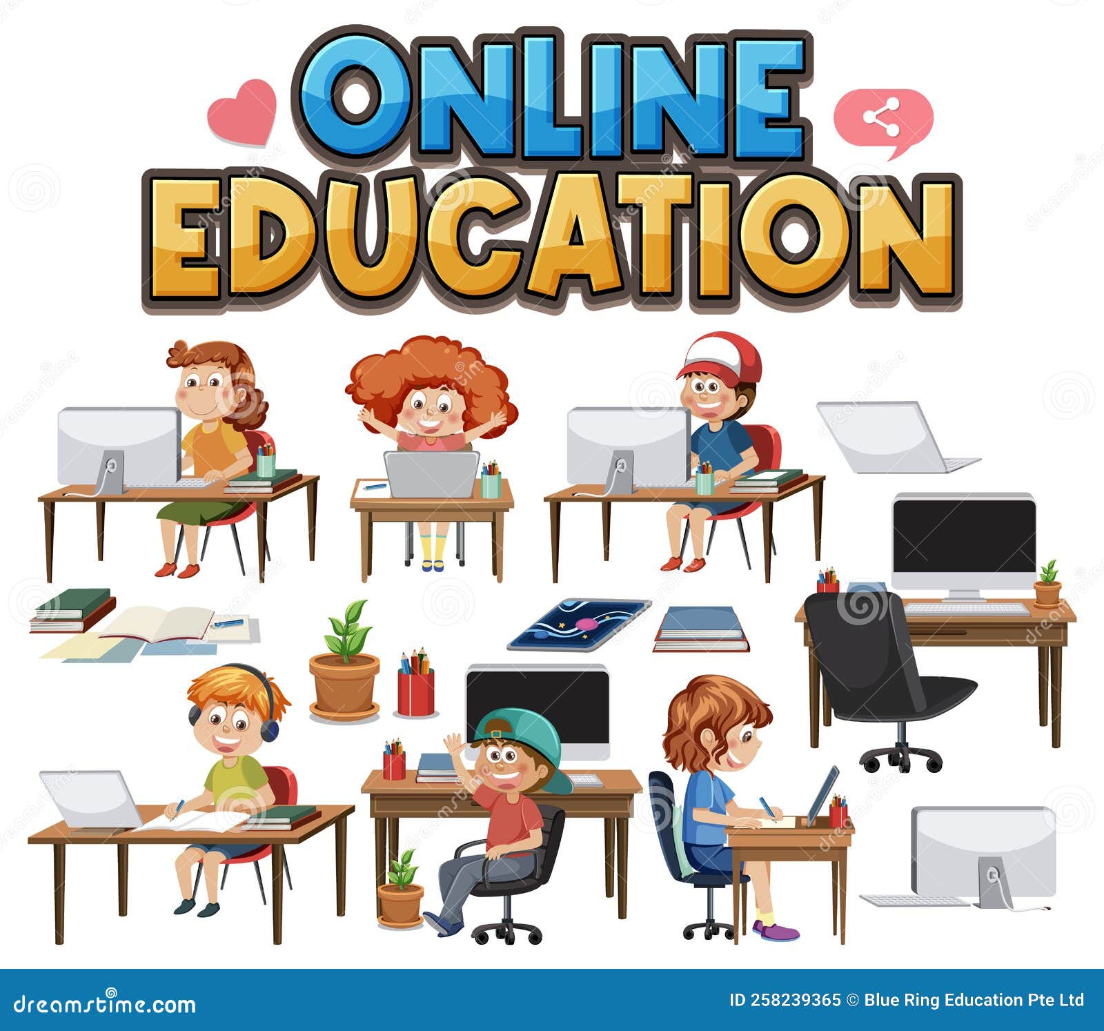Online Education with Cartoon Character Stock Vector - Illustration of ...