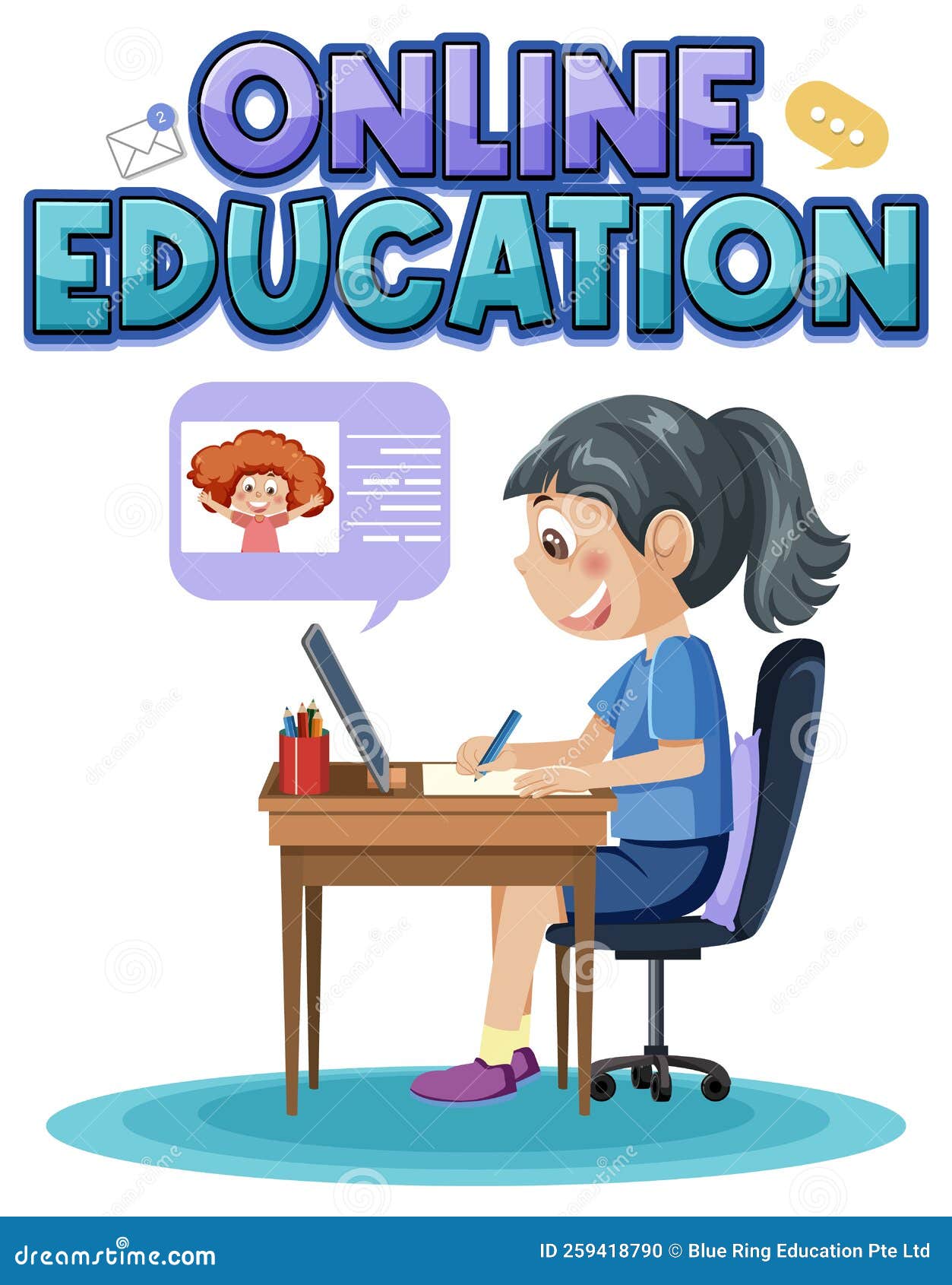 Online Education with Cartoon Character Stock Vector - Illustration of ...
