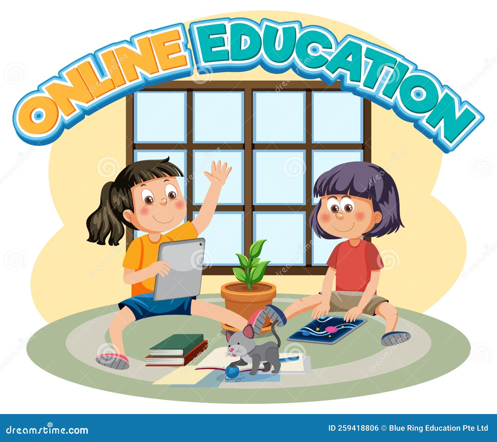 Online Education with Cartoon Character Stock Vector - Illustration of ...