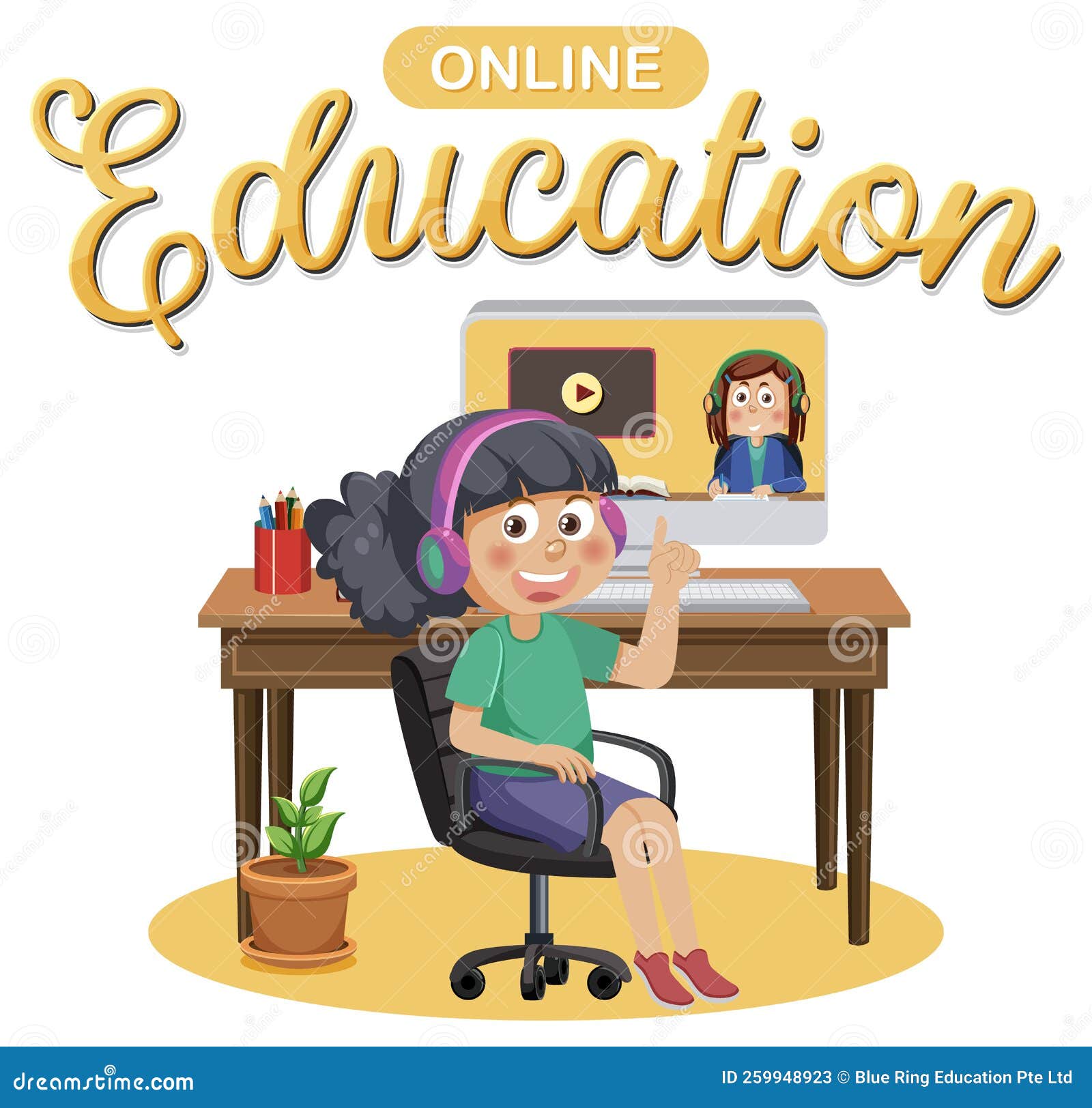 Online Education with Cartoon Character Stock Vector - Illustration of ...