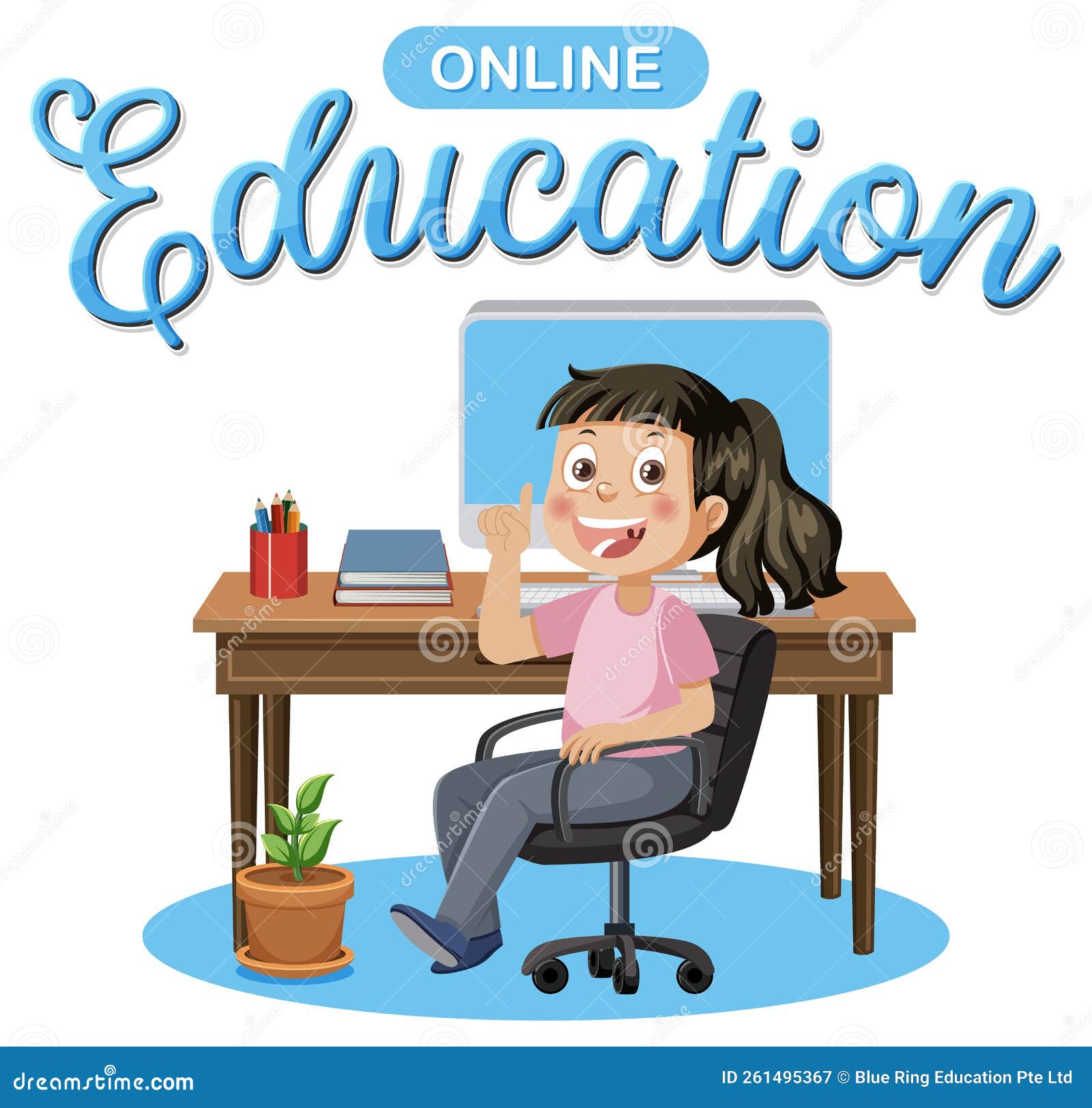 Online Education with Cartoon Character Stock Vector - Illustration of ...