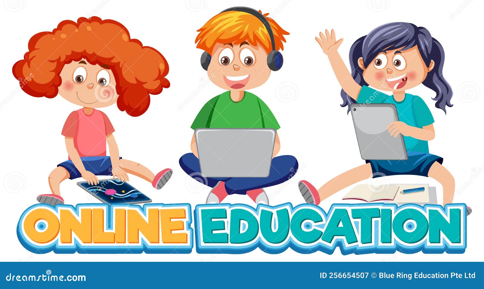 Online Education with Children Learning Online Stock Vector ...