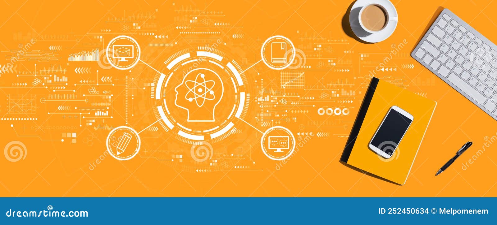 Online Education Concept with Computer Keyboard and Office Items Stock ...