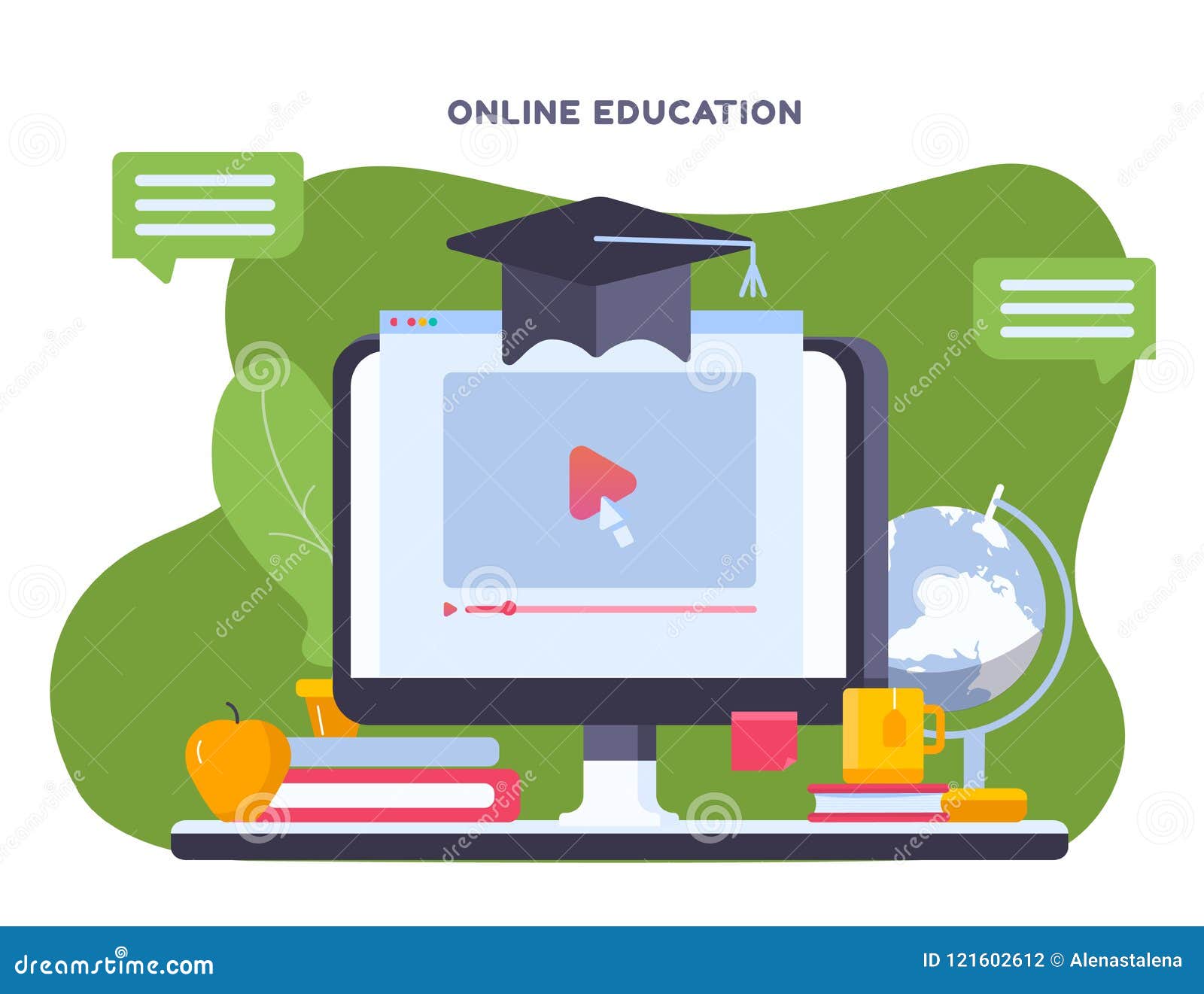 Online Education Concept with Notebook and Study Objects, Hat, Pen ...
