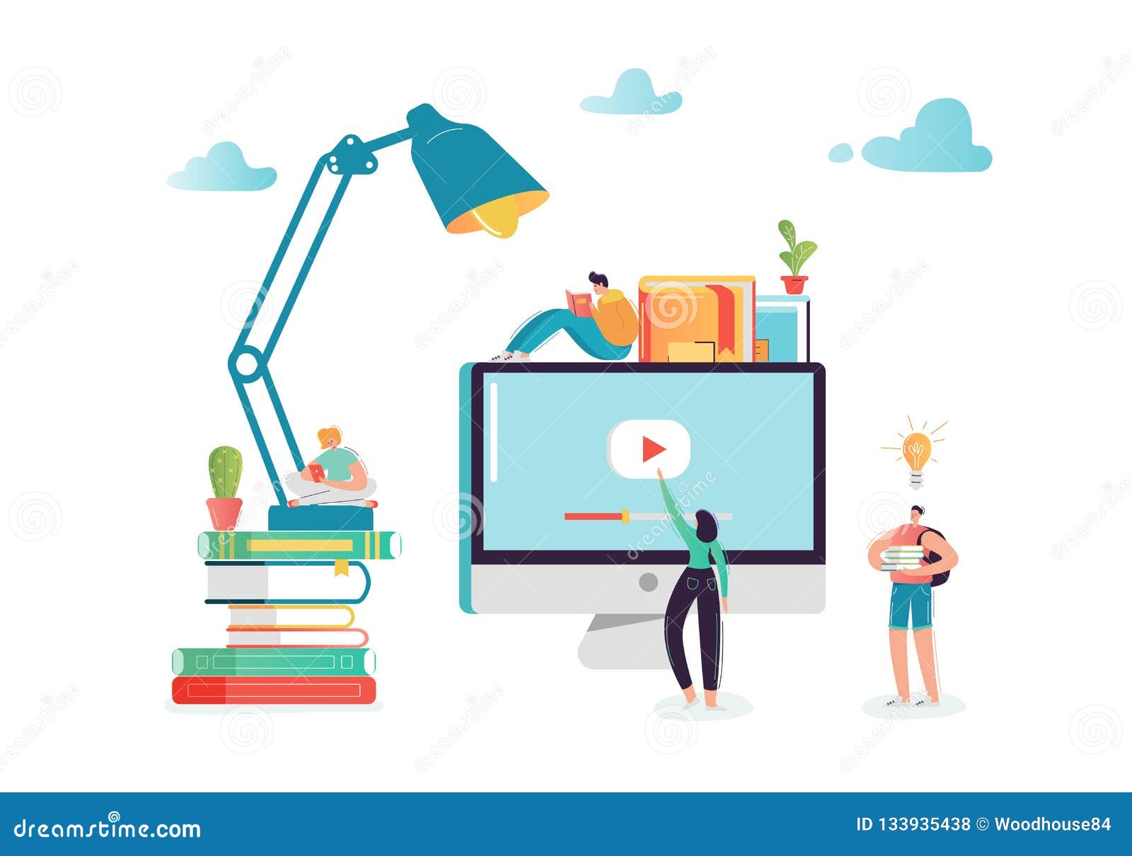 Kid Characters Learning To Read Vector Illustrations Set ...