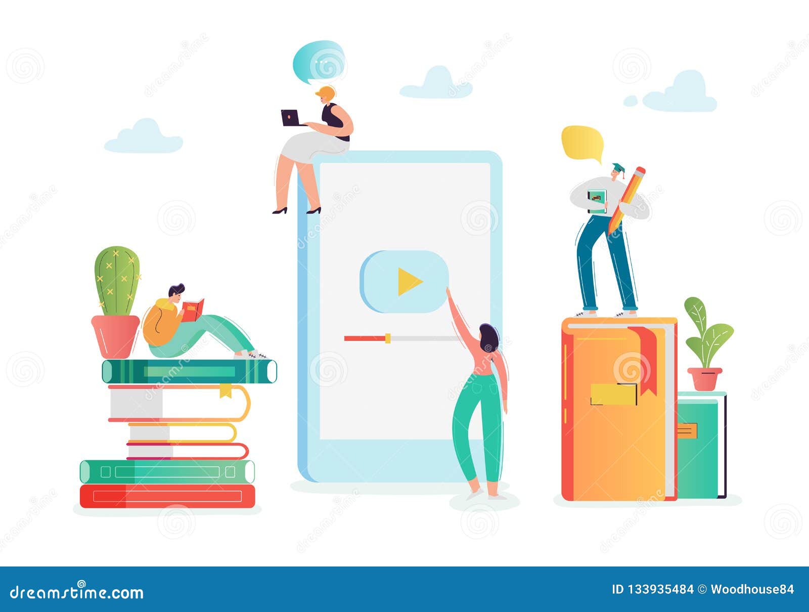 Online Education Concept with Students Characters Learning on Webinar ...