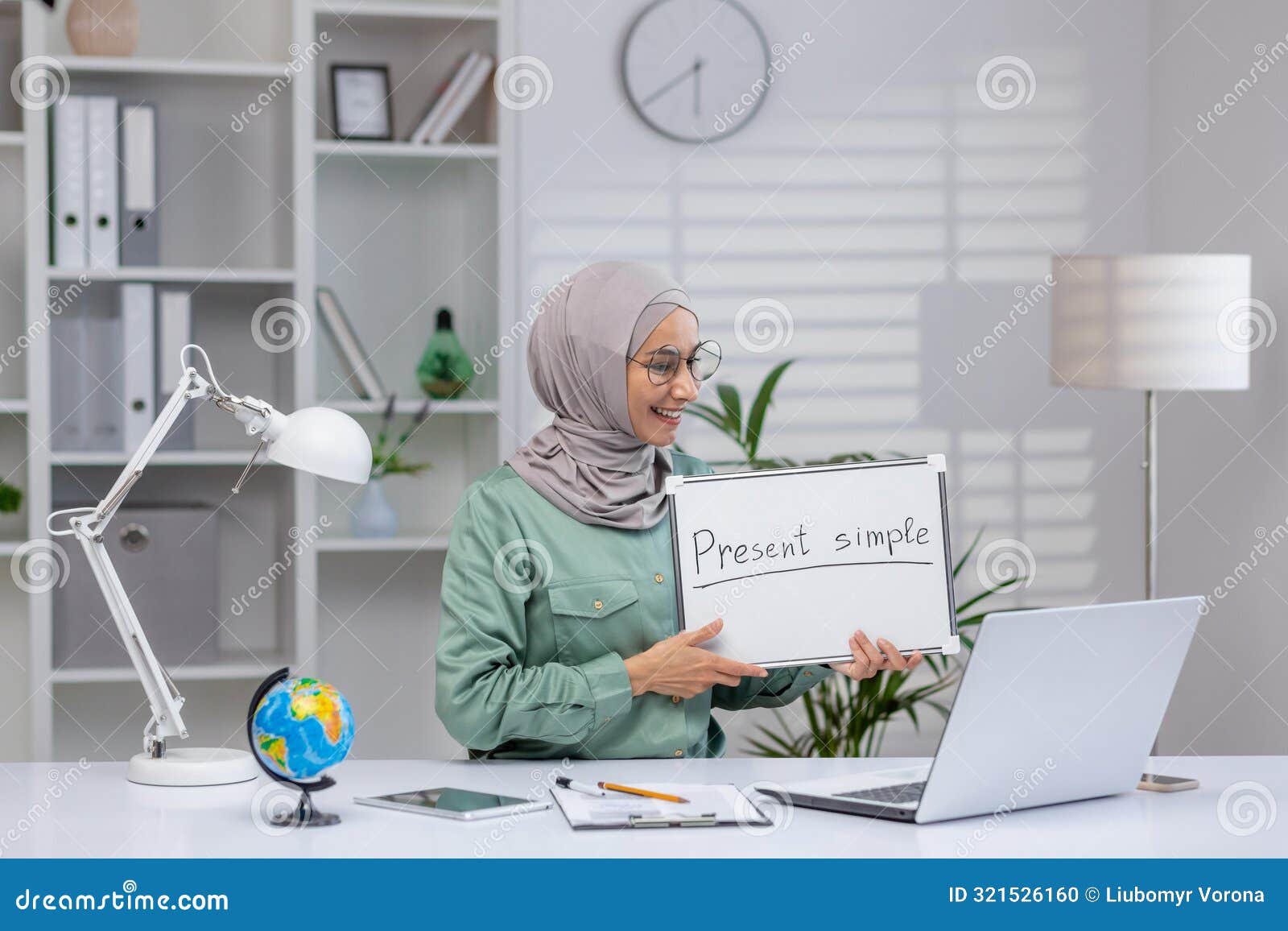 Online Education Concept with Teacher Explaining Present Simple Tense ...