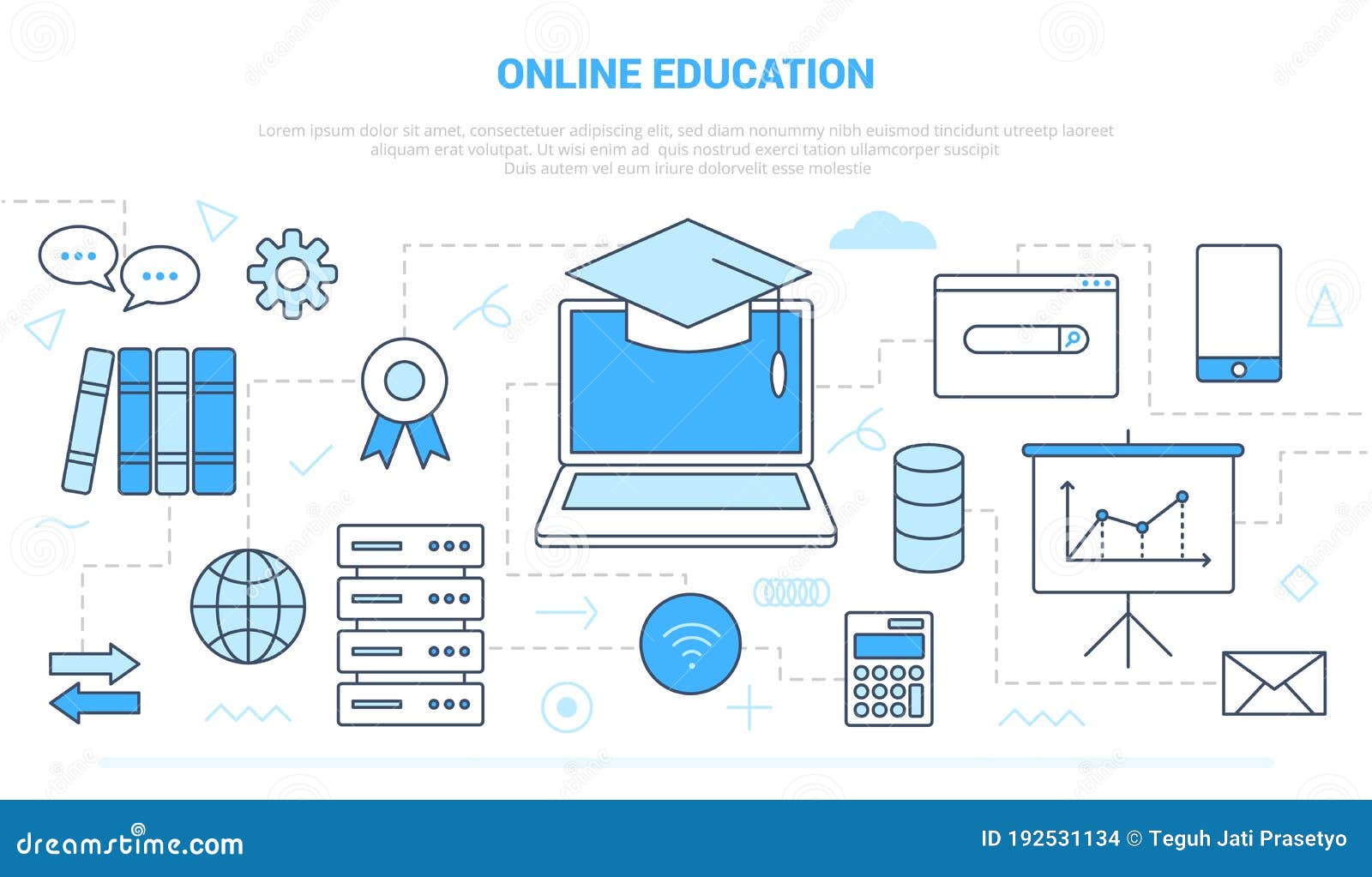 Online Education Concept with Various Icon Line Like Computer and ...