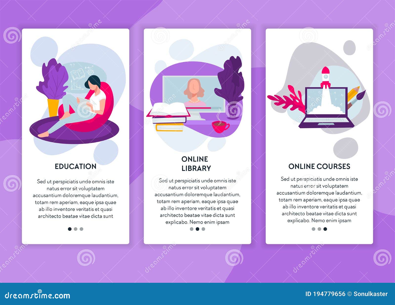 Online Education with Courses and Library Base Web Stock Vector ...