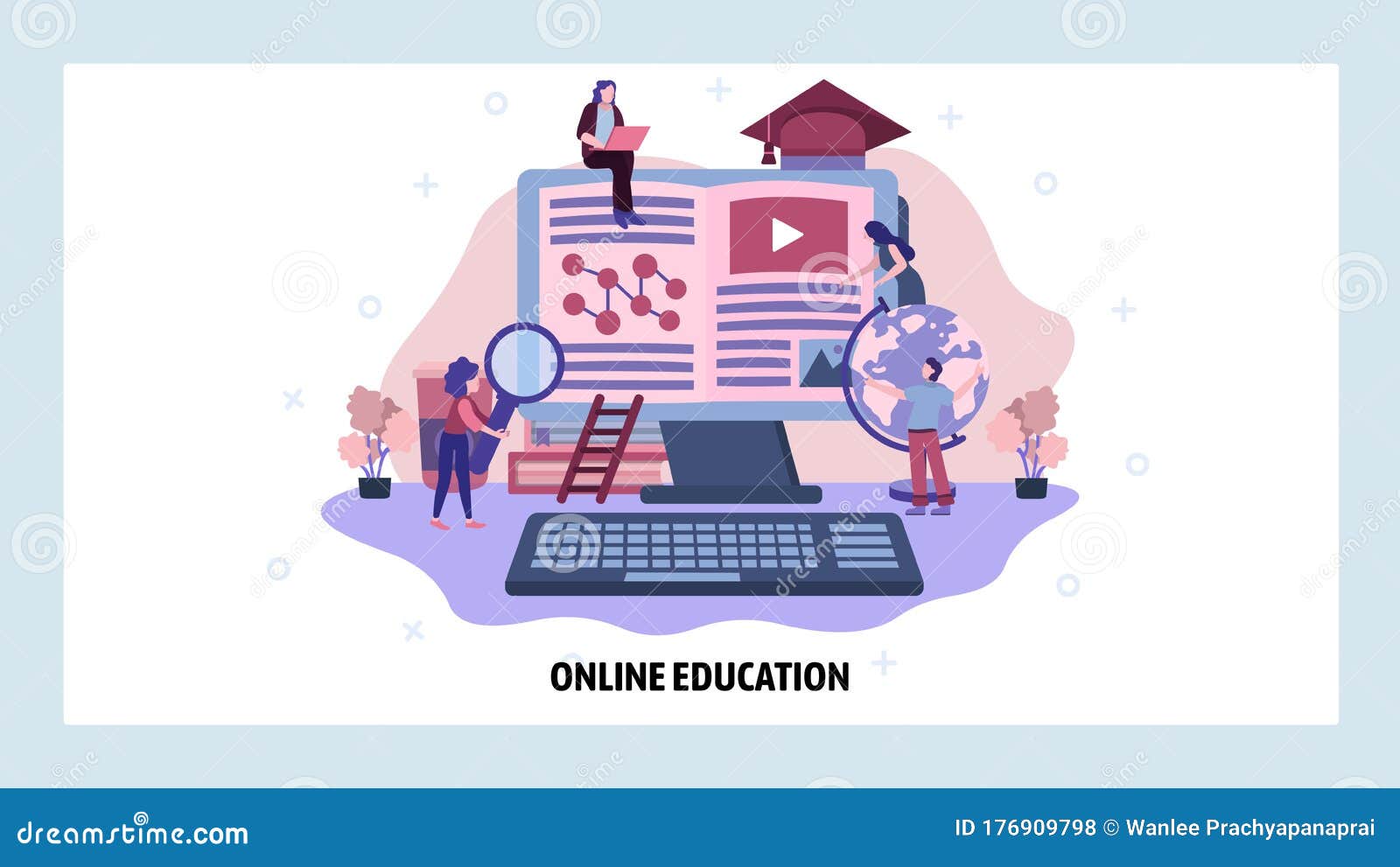 Online Education and Distance Learning Technology. Students Read Book ...