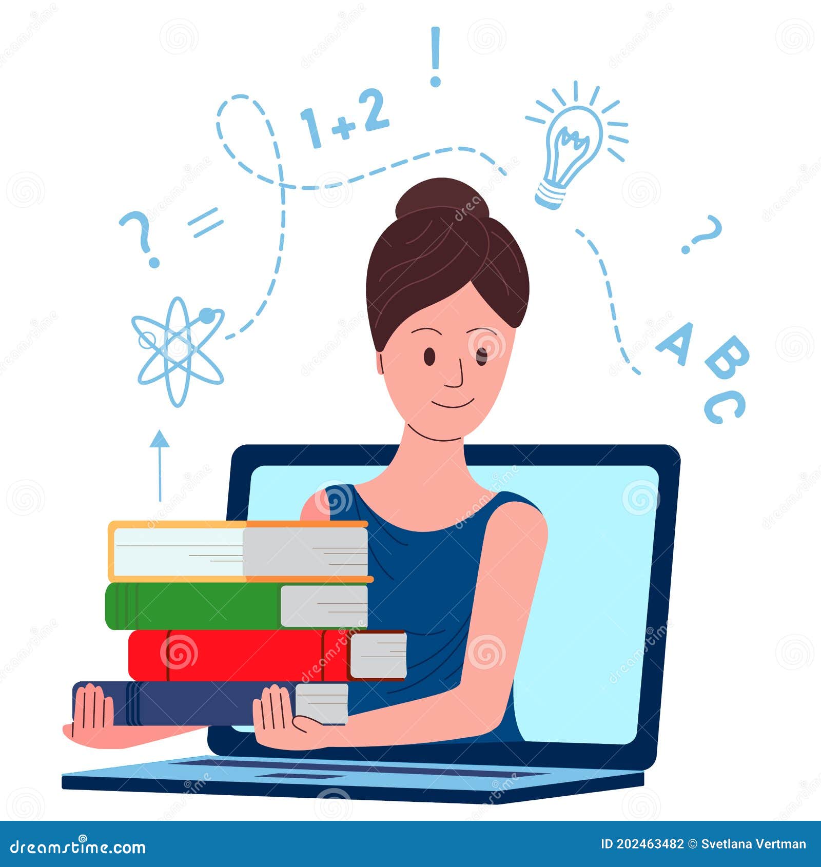 Online Education, Distance Education. Teacher with Books Stock Vector ...
