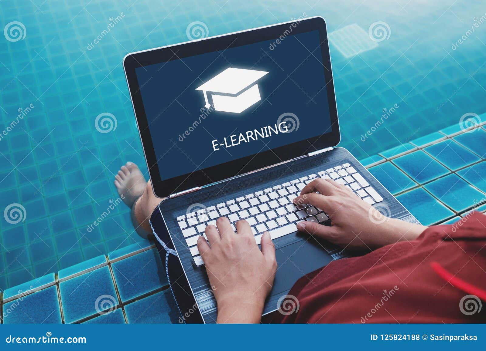Online Education, E-learning and E-book Concept. a Man Using Computer ...