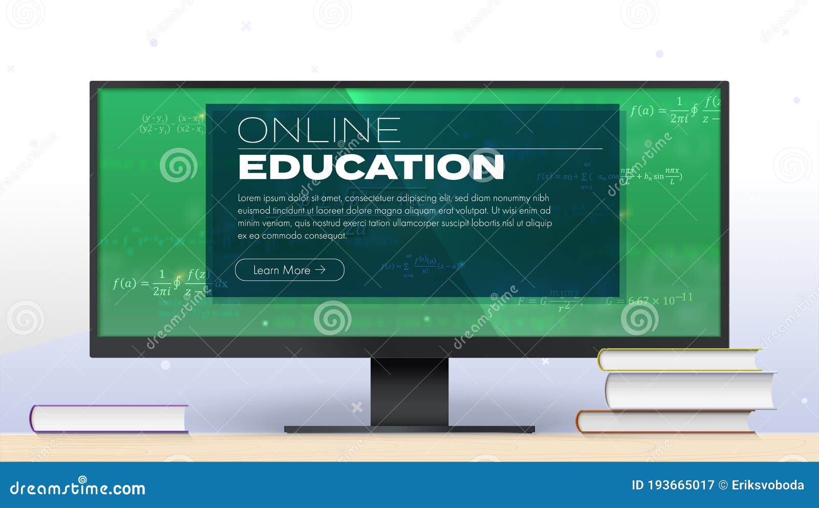 Online Education, E-learning. Computer Monitor with Books on Table ...