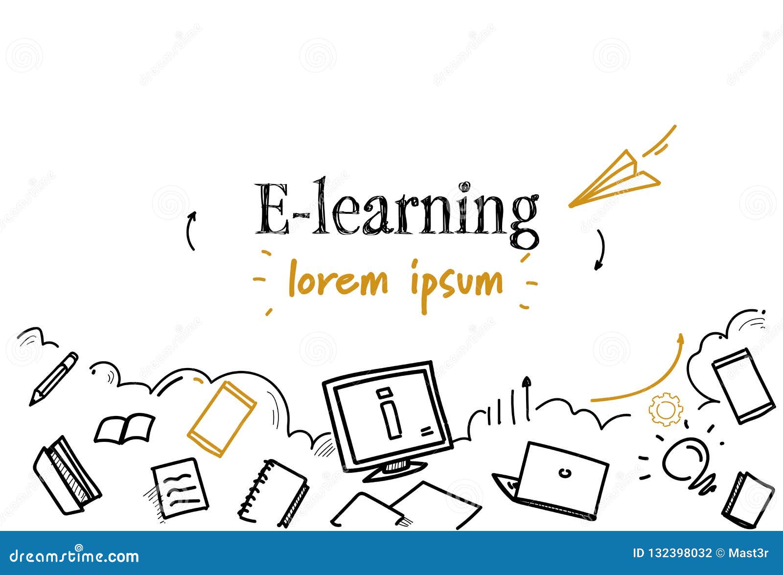 Online Education E-learning Concept Sketch Doodle Horizontal Isolated ...