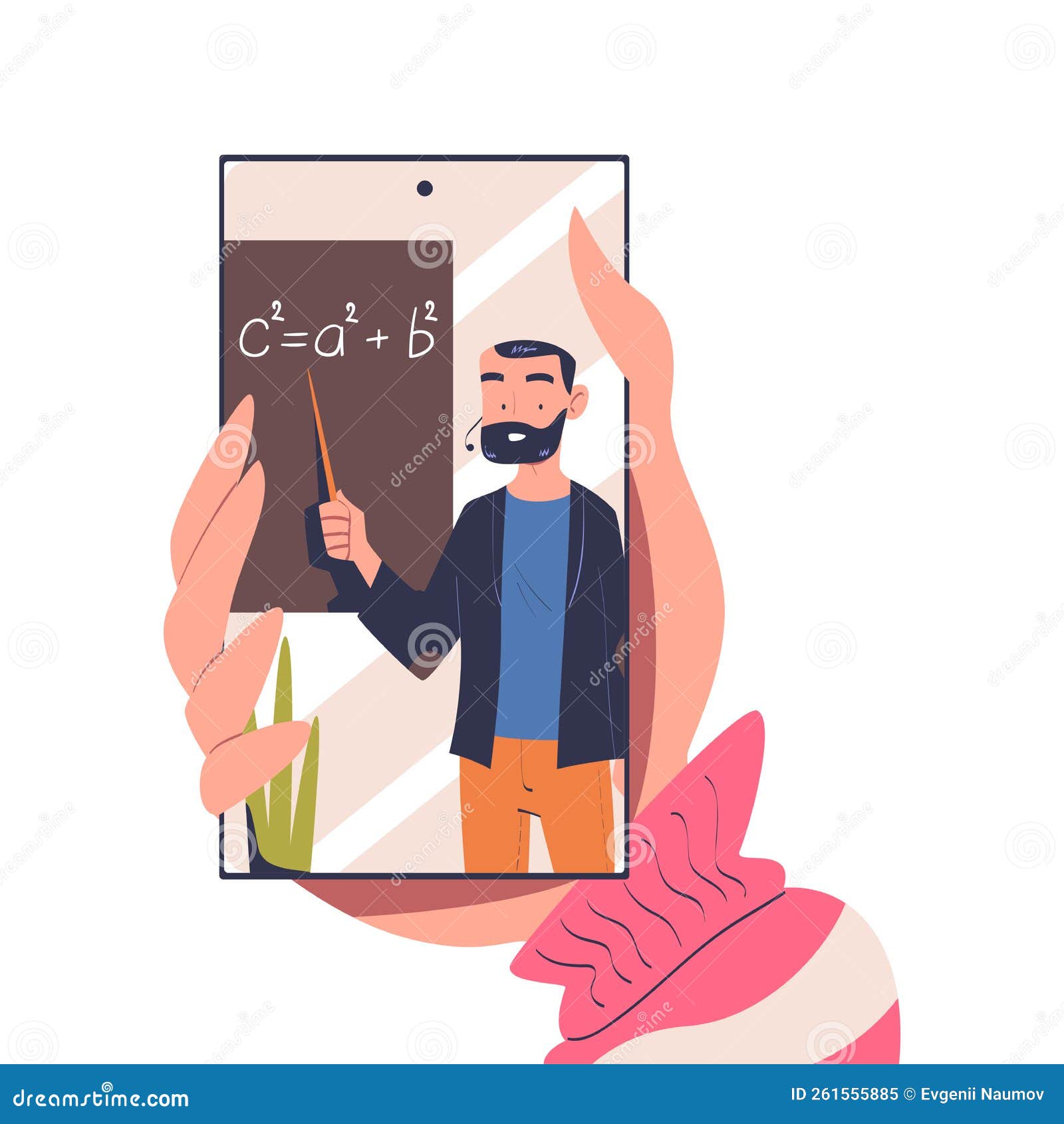 Online Education and E-learning with Hand Holding Smartphone Having ...