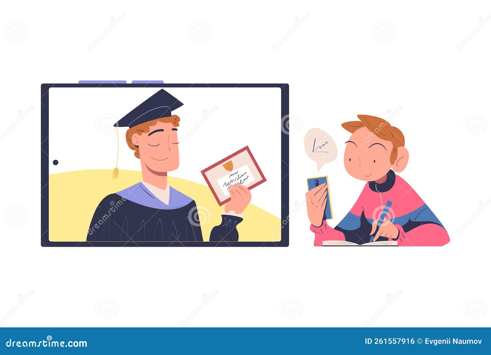 Online Education and E-learning with Man Watching Professor on Computer ...