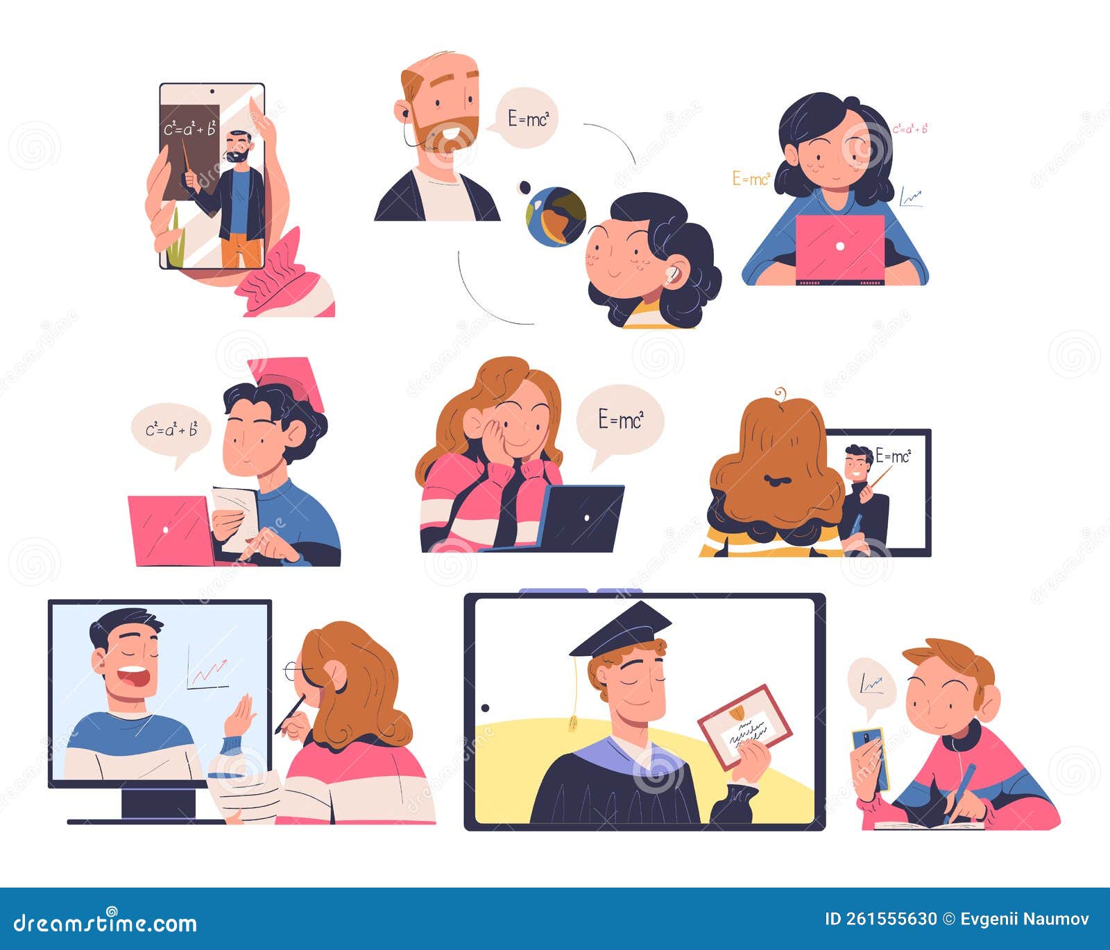 Online Education and E-learning with People Characters Having Lesson on ...