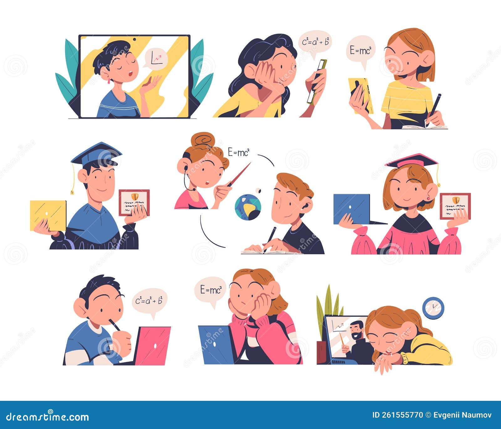 Online Education and E-learning with People Characters Having Lesson on ...