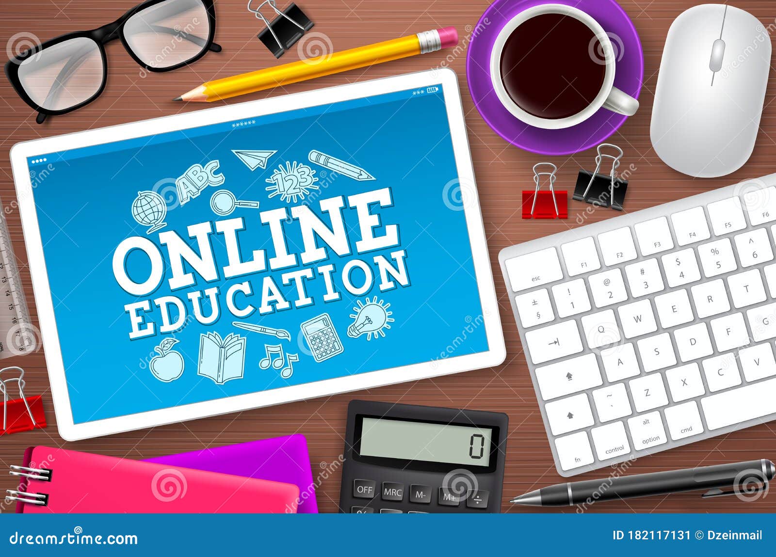 Online Education E-learning School Vector Design. Online Education Text ...