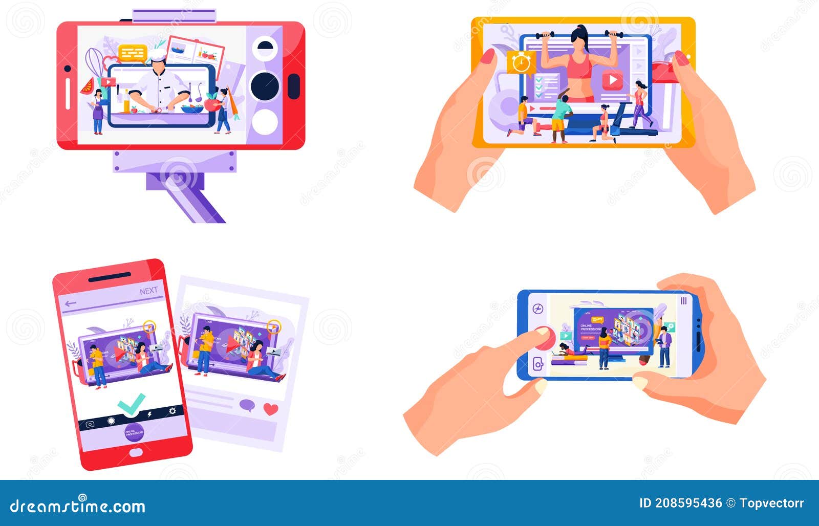 Online Education E-learning with Smartphone, Persons Watching Video ...