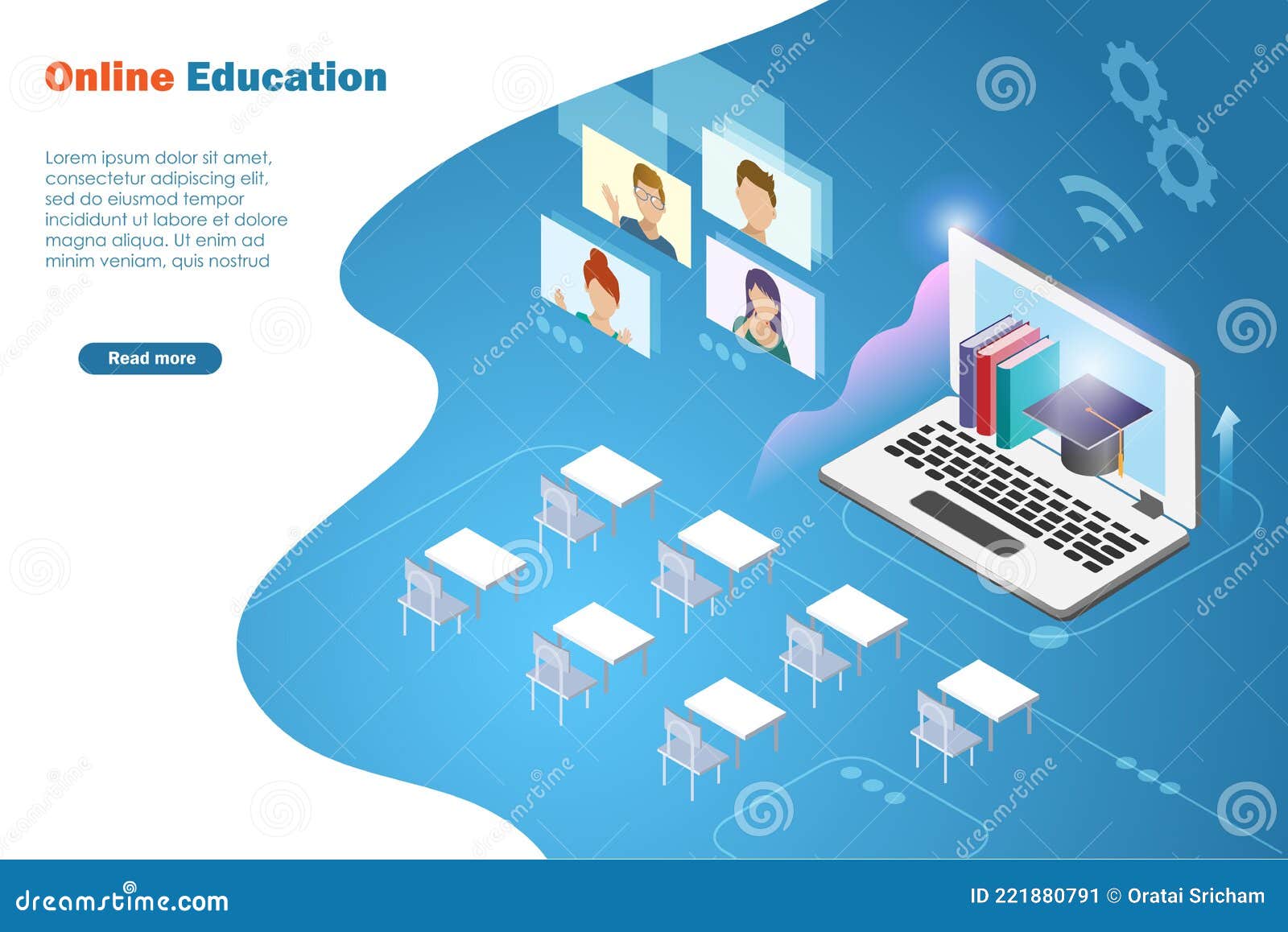 Online Education, E Learning, Tables and Chairs in Classroom with ...