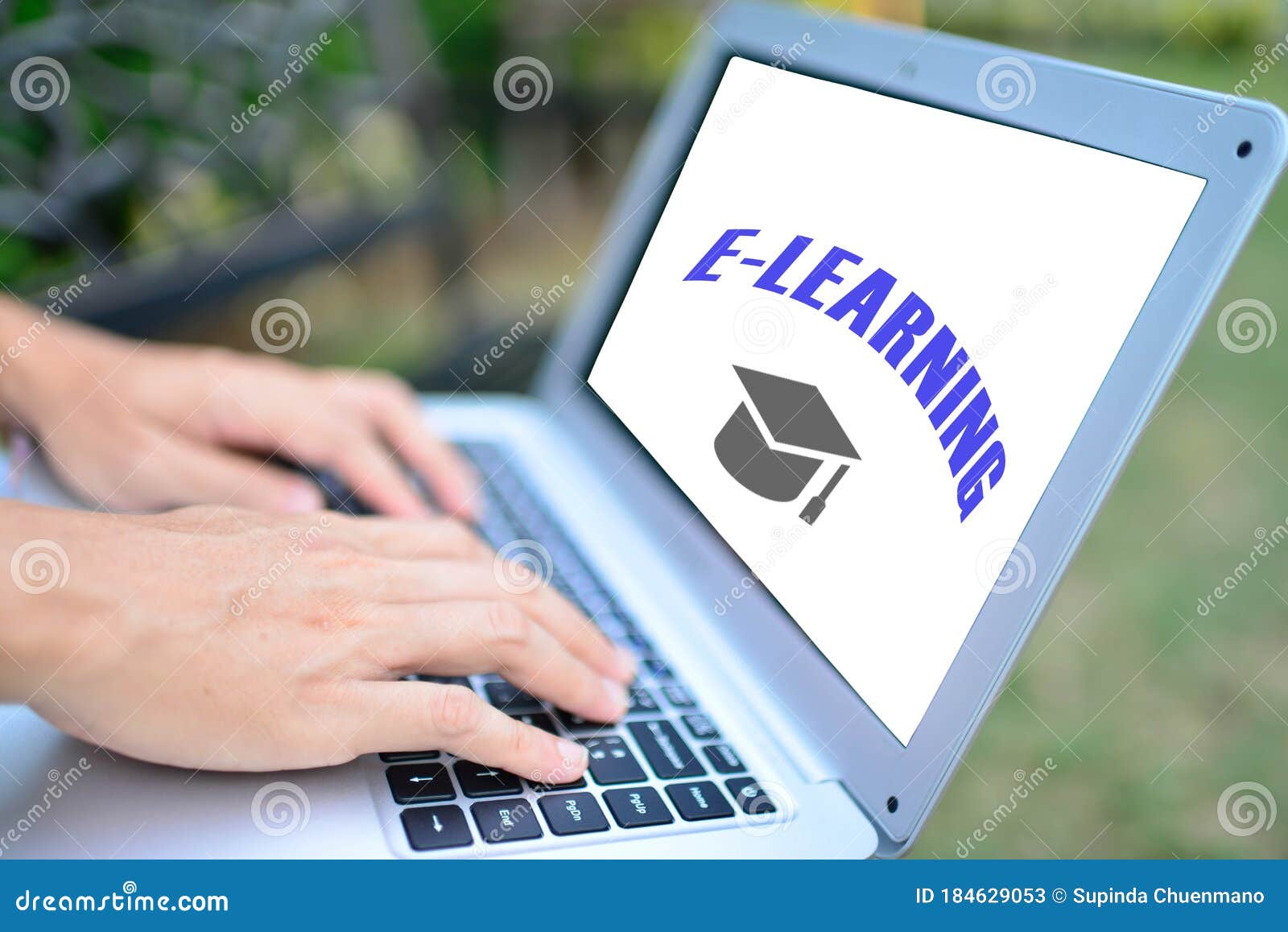 Online Education, E-learning. Young Man is Working on Computer Laptop ...