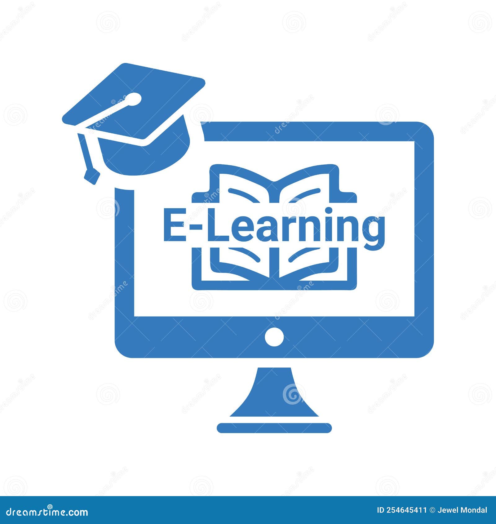 Online, Education, Elearning, E-learning Icon. Blue Vector Sketch Stock ...
