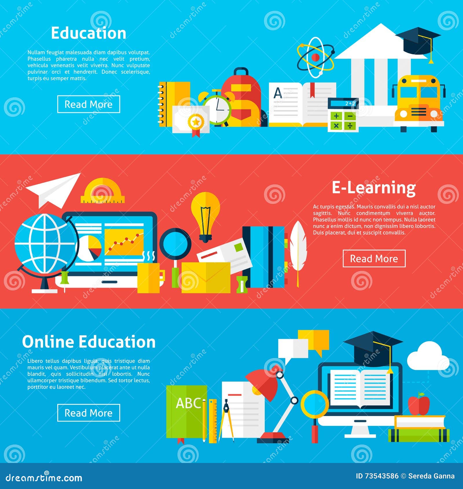 Online Education and Electronic Learning Flat Horizontal Banners Stock ...