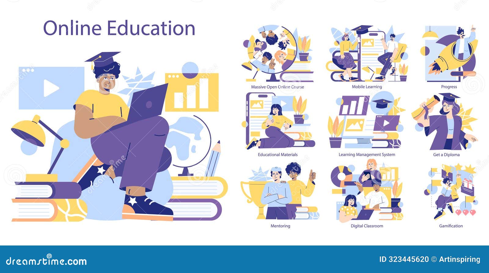 Online Education. Flat Vector Illustration Stock Vector - Illustration ...