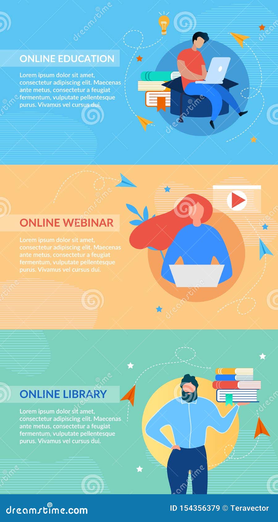 Online Education Header Banners Set on Color Space Stock Vector ...