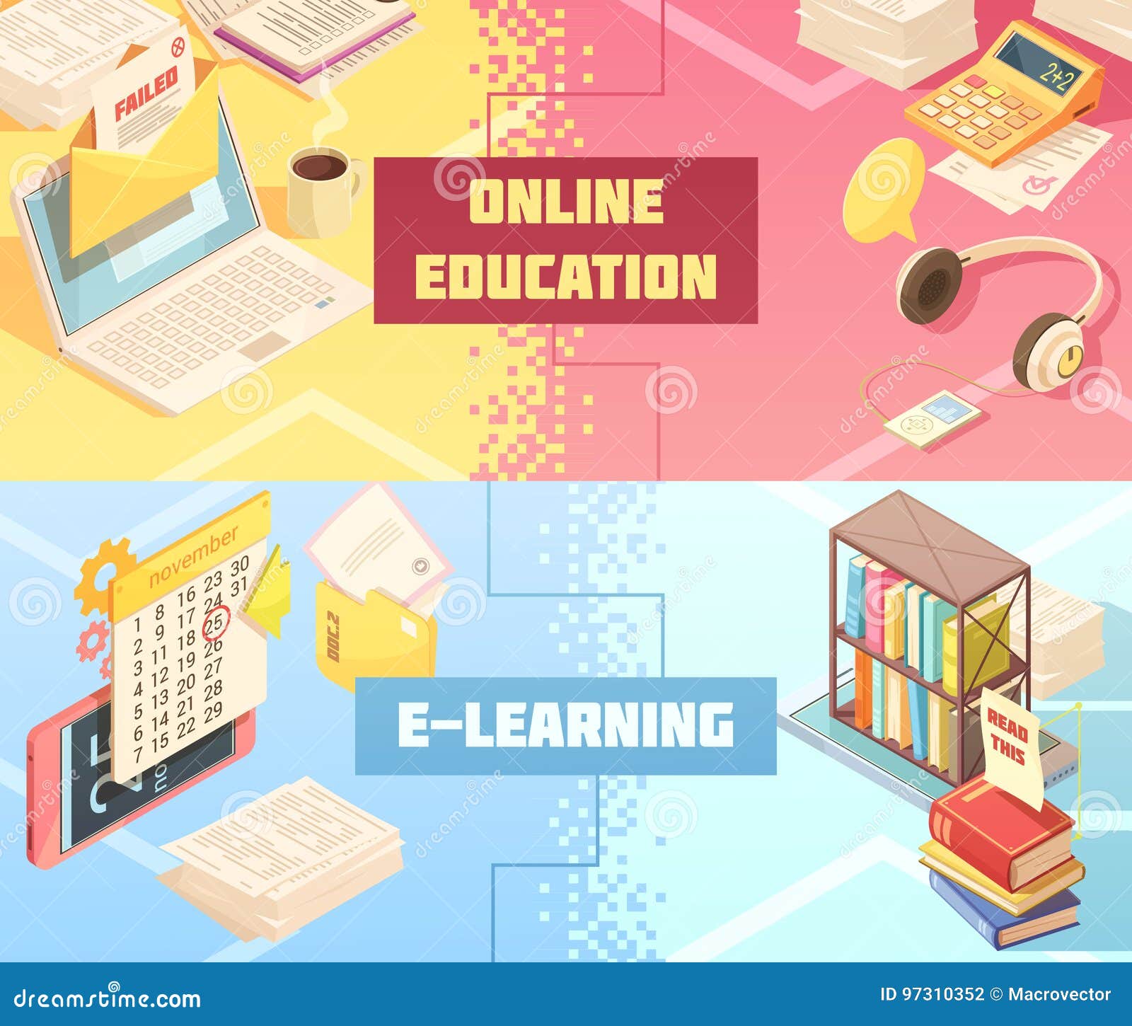 Online Education Horizontal Isometric Banners Stock Vector ...