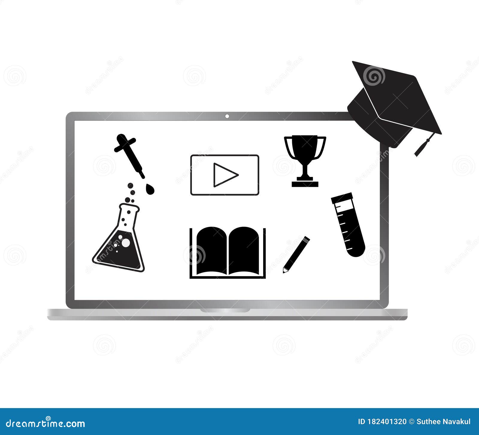 Online Education Icon on White Background. Flat Style. Elearning ...