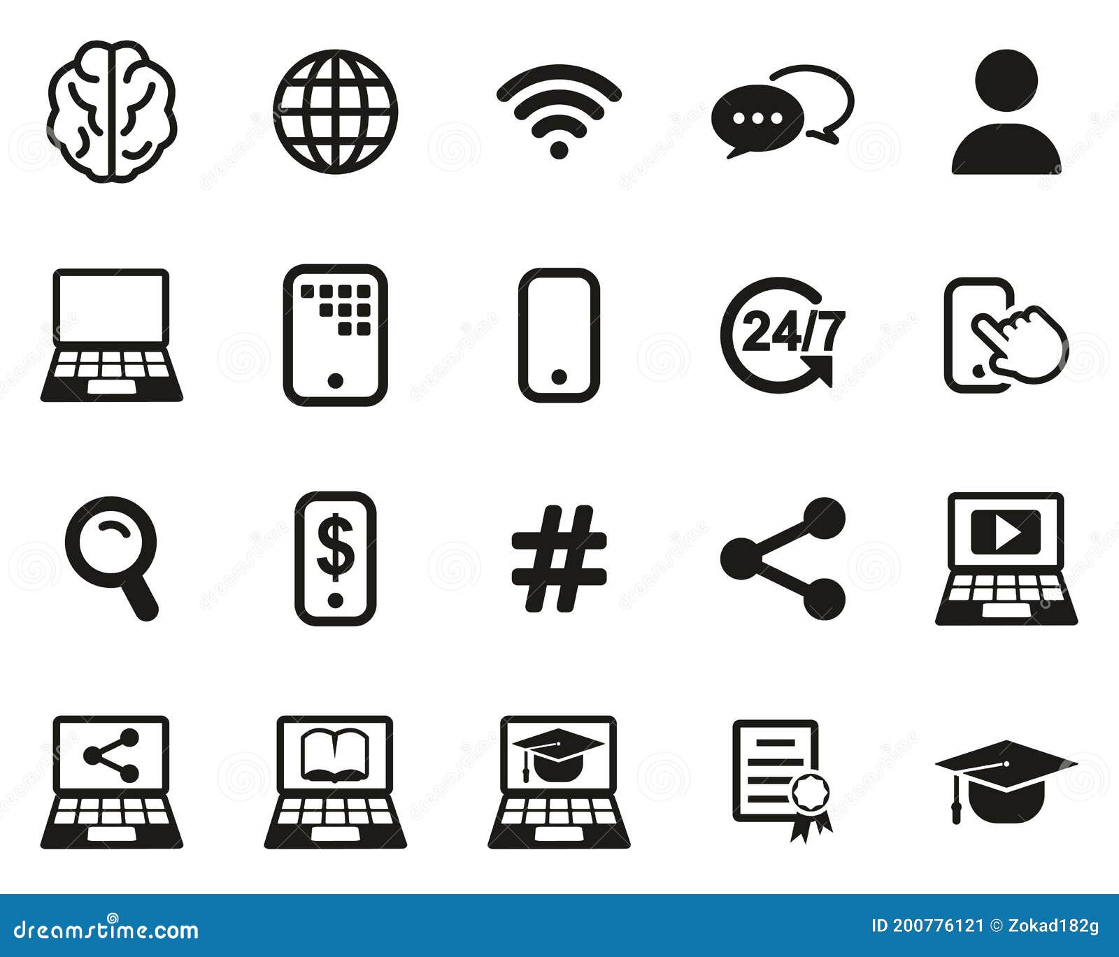 Online Education Icons Black & White Set Big Stock Vector ...
