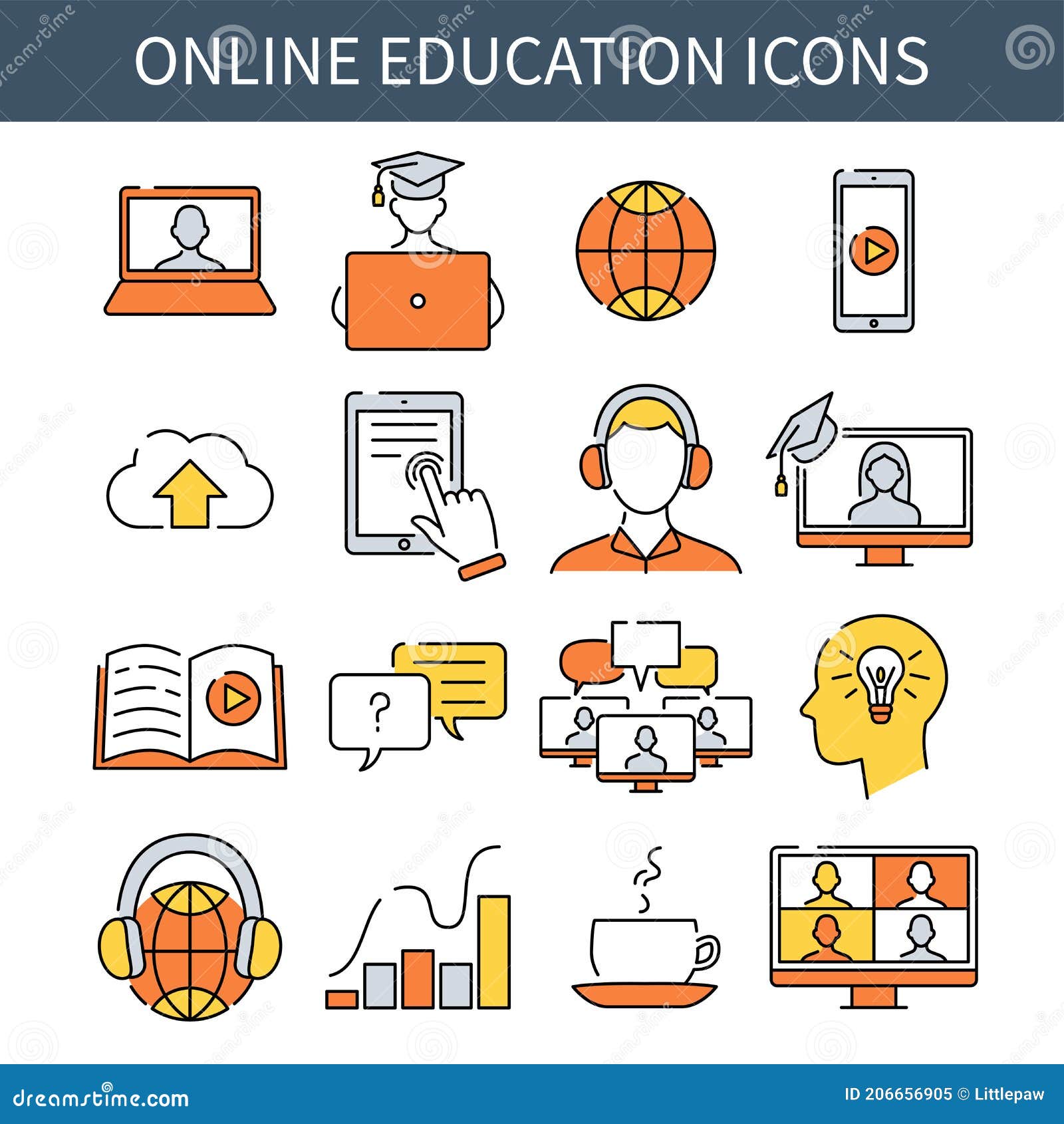 Online Education Icons Set, E-learning Symbols Collection for Web ...