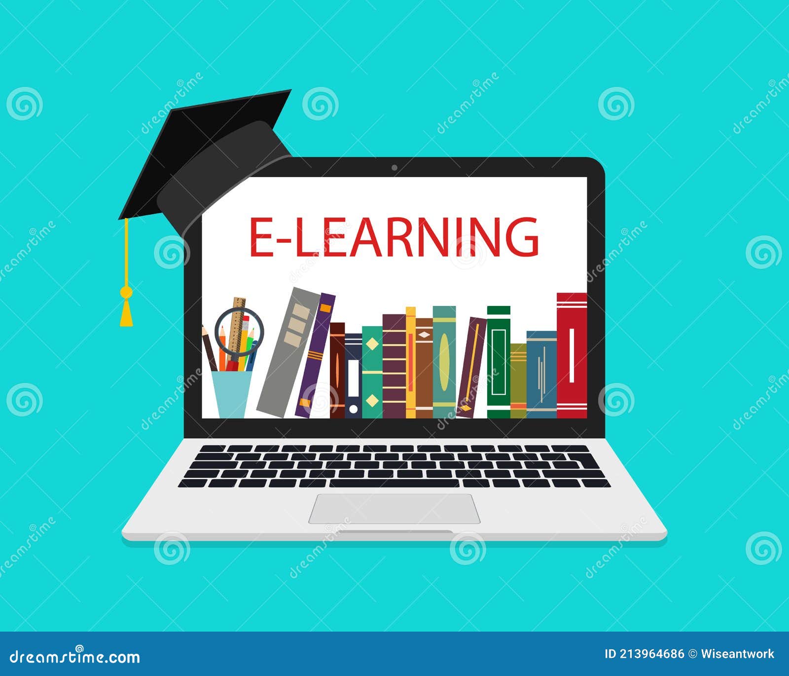 Online Education in Laptop. School Library in Laptop. Online Tutorial ...
