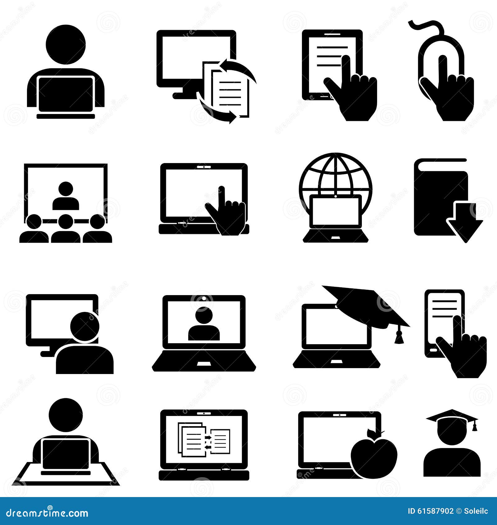 Online Education and Learning Icons Stock Vector - Illustration of ...