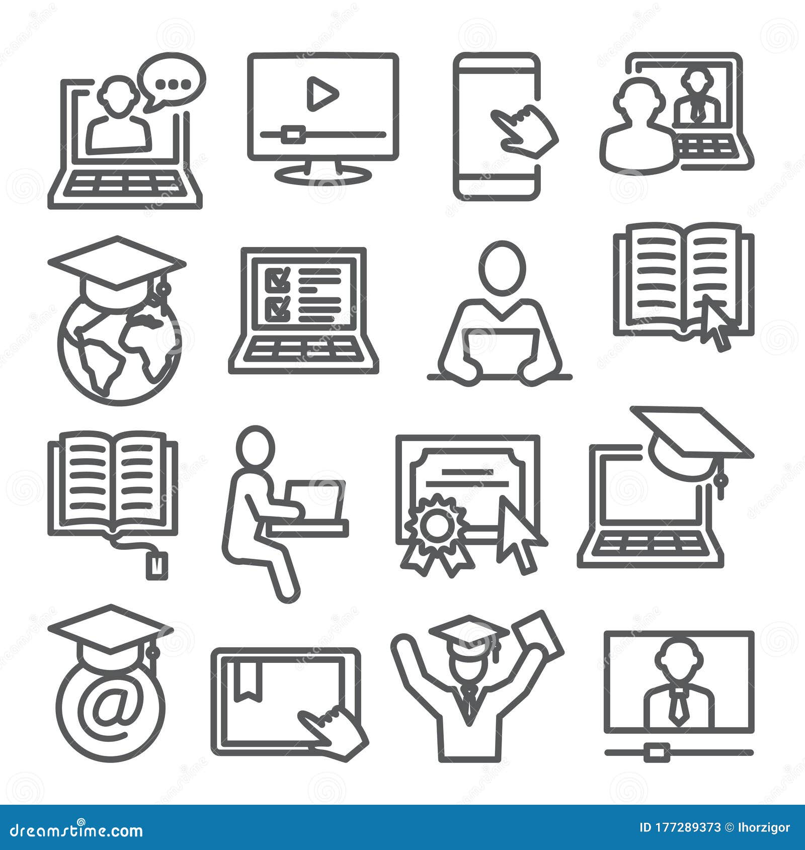 Online Education Line Icons Set on White Background Stock Vector ...