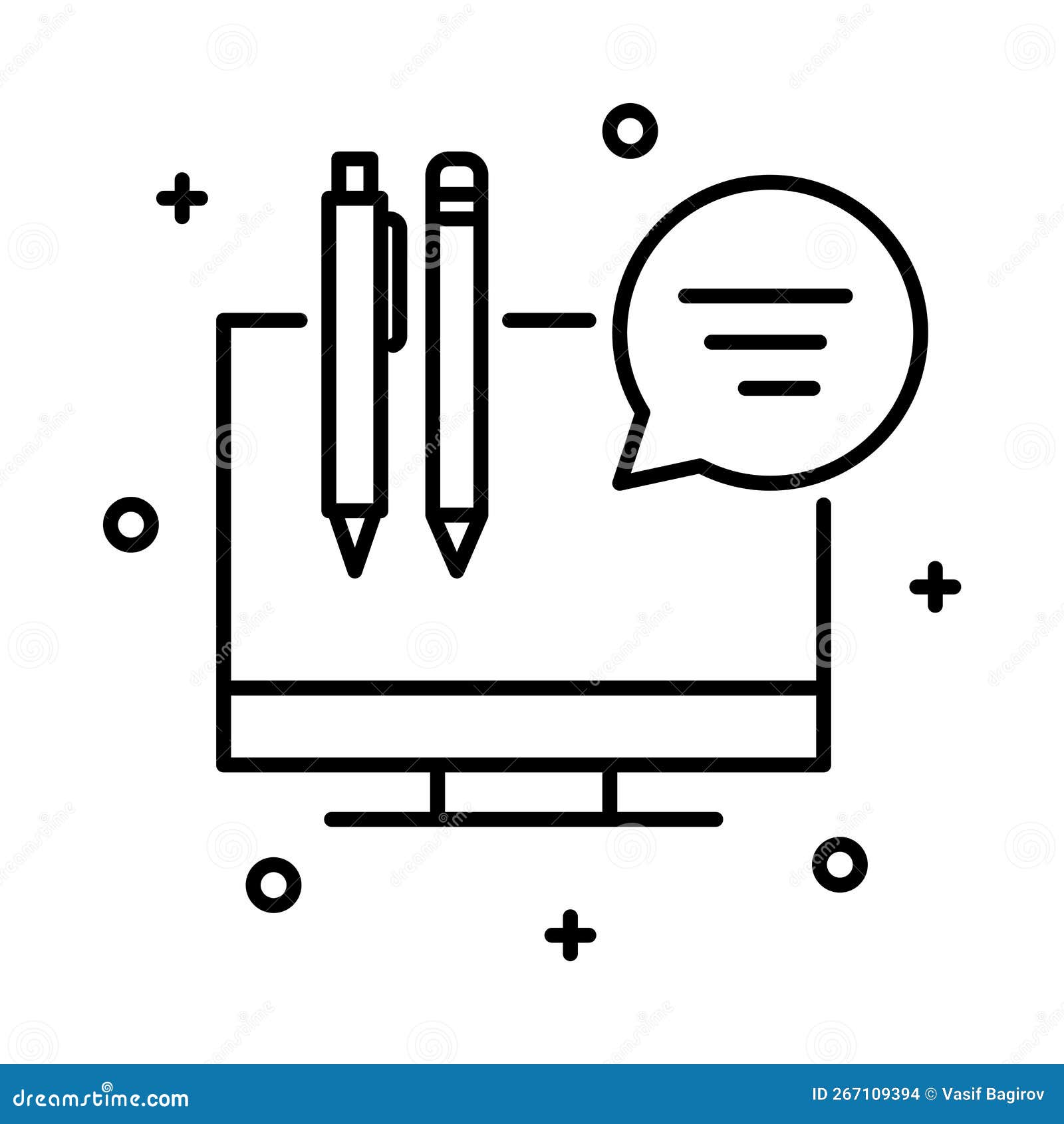 Online Education, Line Vector Icon on Transparent Background. Outline ...
