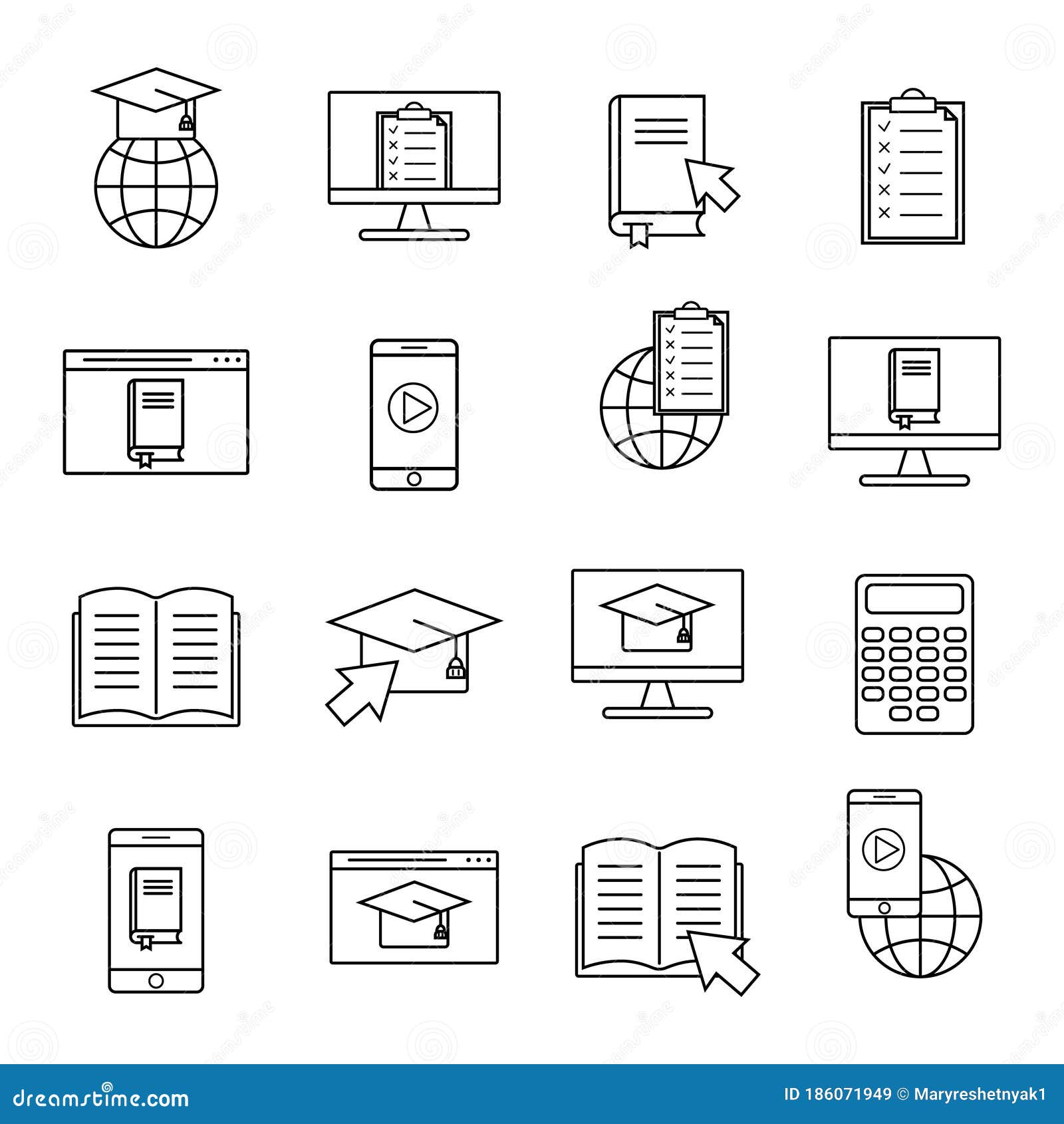Online Education Linear Icon. Elearning Training Course Set Symbols ...