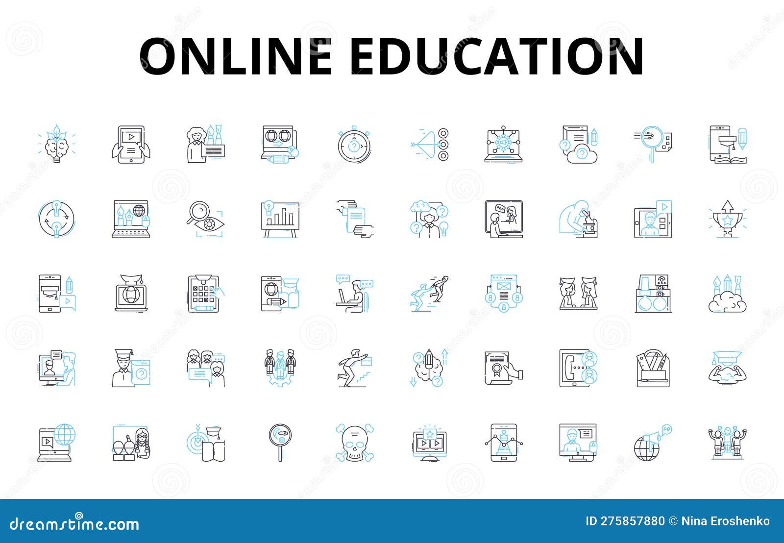 Online Education Linear Icons Set. E-Learning, Virtual, Webinars, MOOC ...