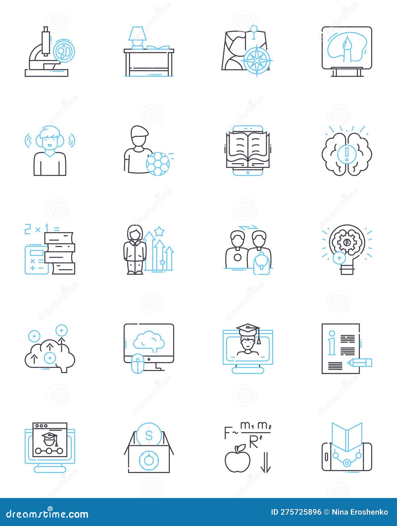 Online Education Linear Icons Set. E-learning, Webinar , Distance ...