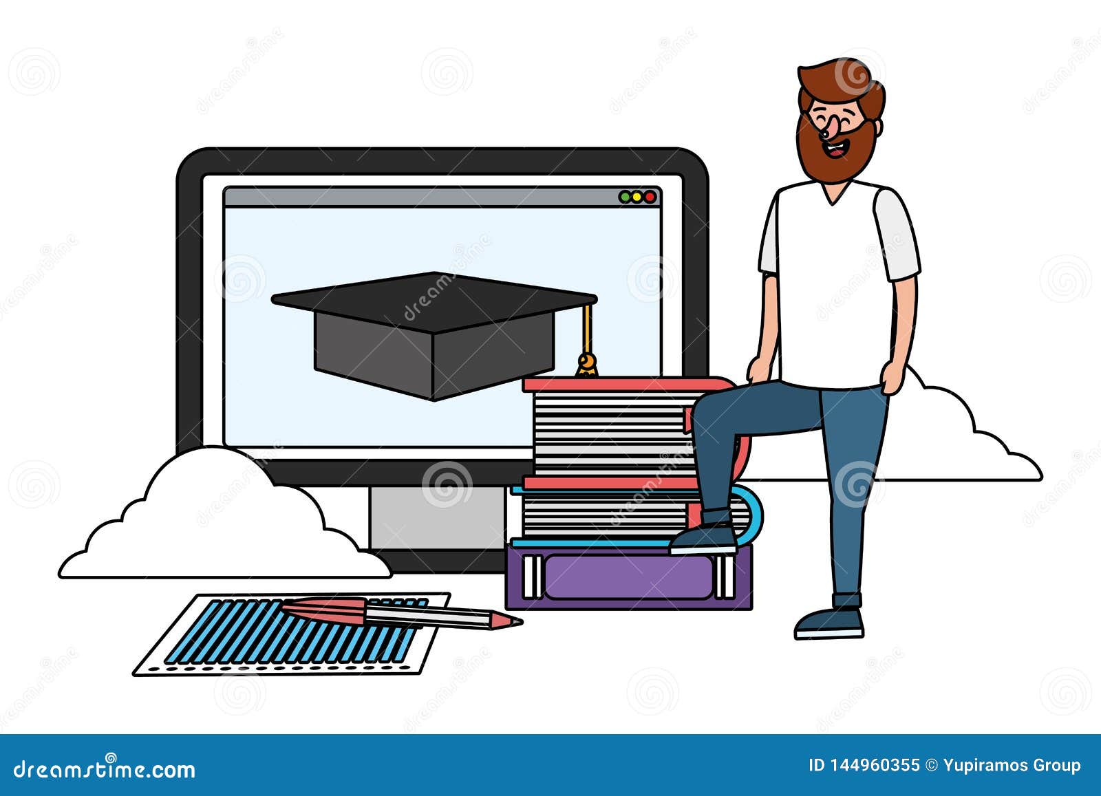 Online Education Man Cartoon Stock Vector - Illustration of study ...