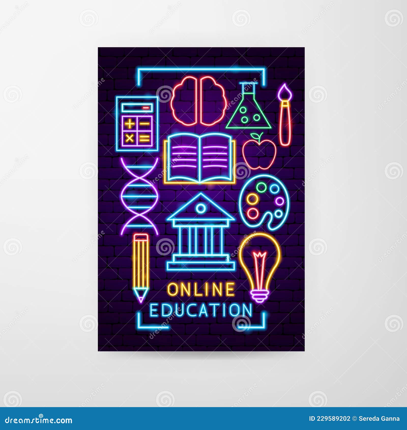 Online Education Neon Flyer Stock Vector - Illustration of class, read ...